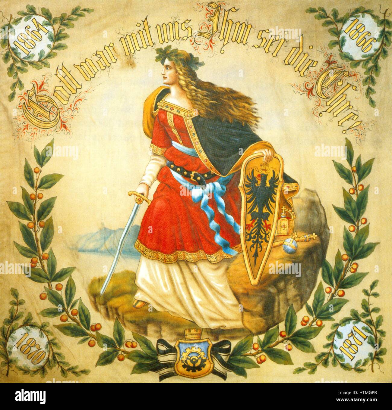 Banner Mit Dem Bild Der Germania Symbol Des Vereinten Deutschlands banner-mit-dem-bild-der-germania-symbol-des-vereinten-deutschlands