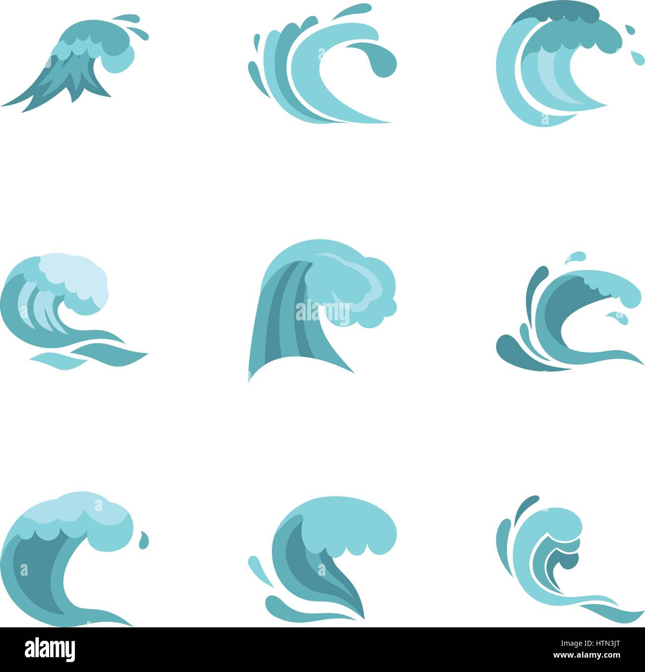 Meer oder Ozean Wellen Symbole festgelegt. Flache Darstellung der 9 ...