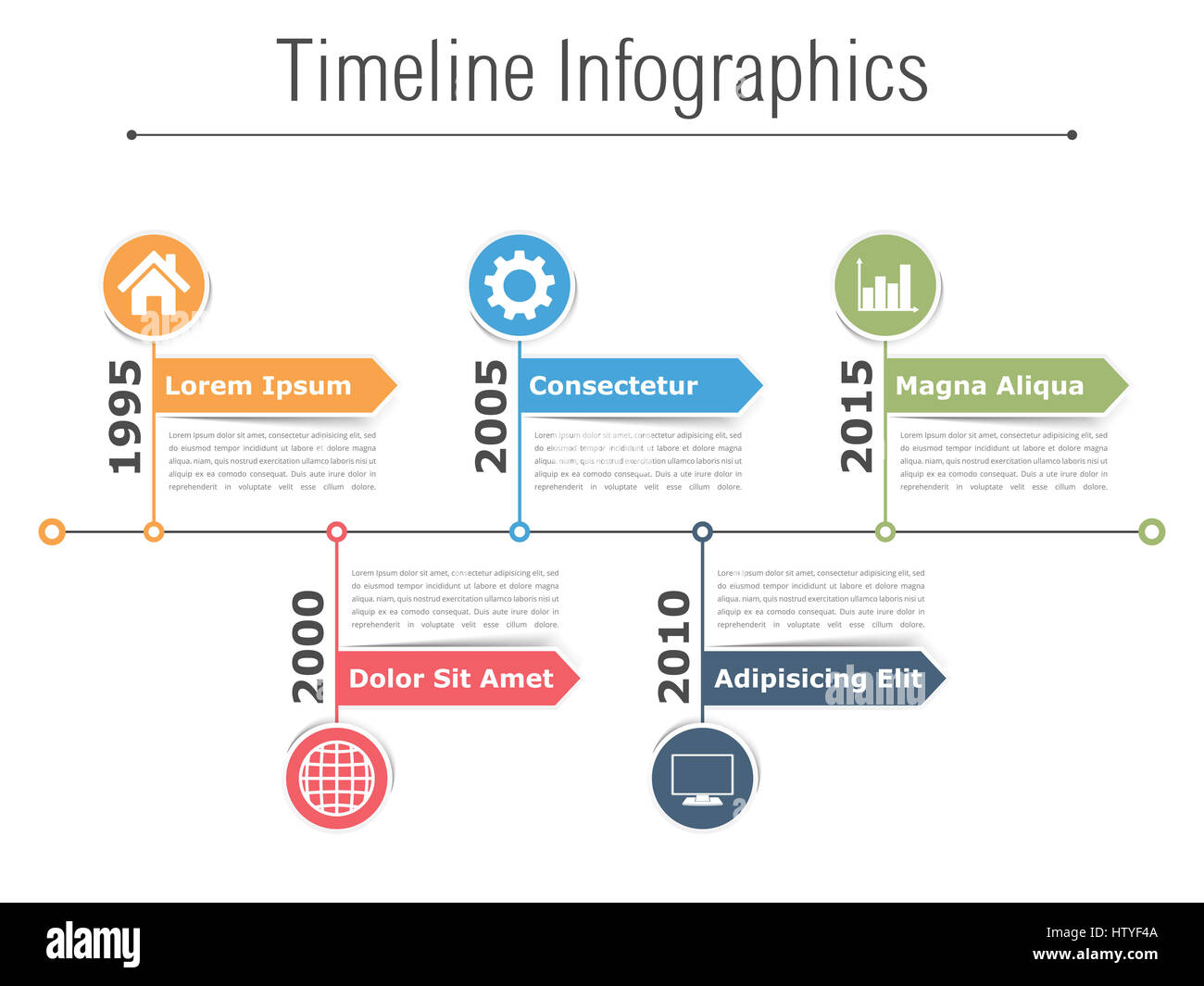 Zeitachse Infografiken Design mit Pfeilen, Workflow oder Prozess ...