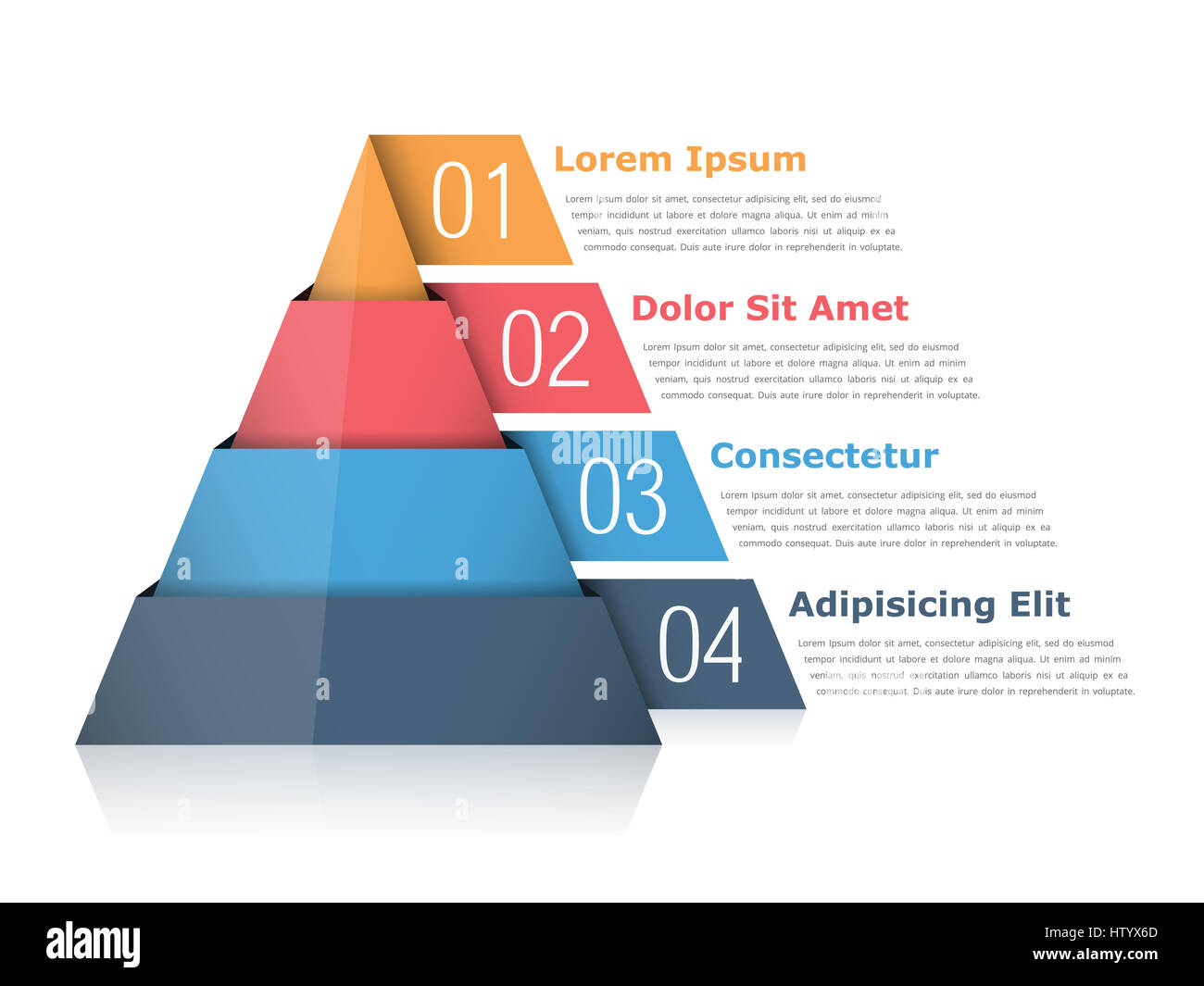 Pyramide Chart mit vier Elemente mit Zahlen und Text, Pyramide ...
