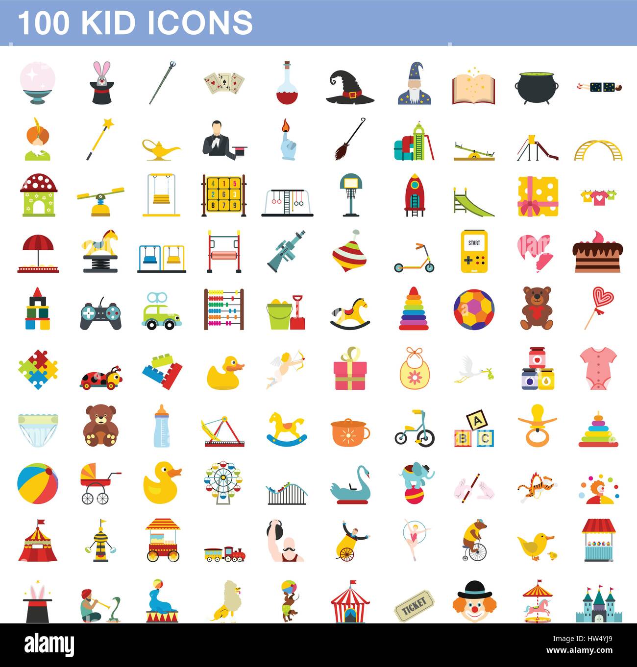 100 Kind Symbole festlegen, flache Stil Stock-Vektorgrafik - Alamy