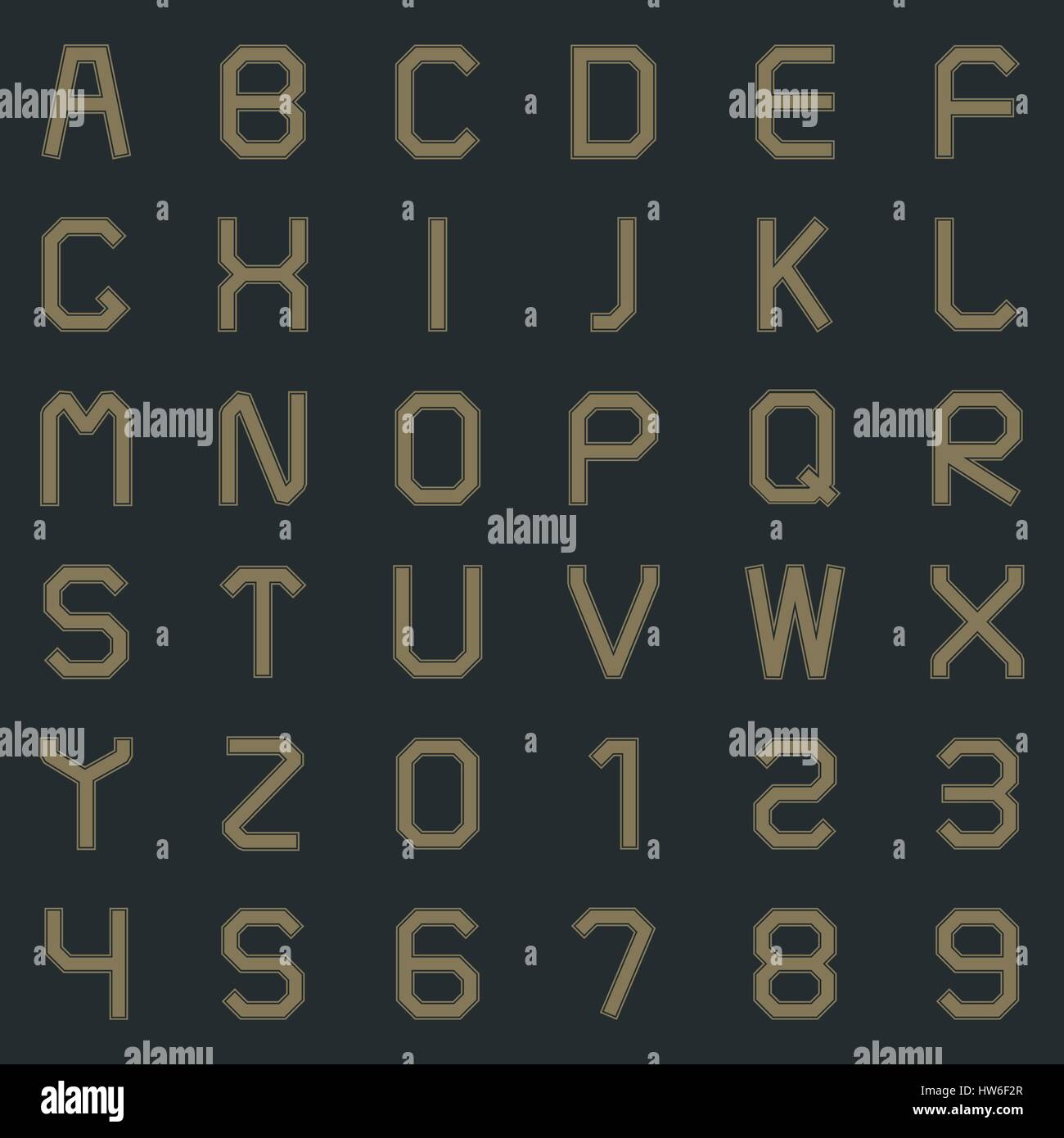 Buchstaben des lateinischen Alphabets und Zahlen von eins, zwei, drei ...