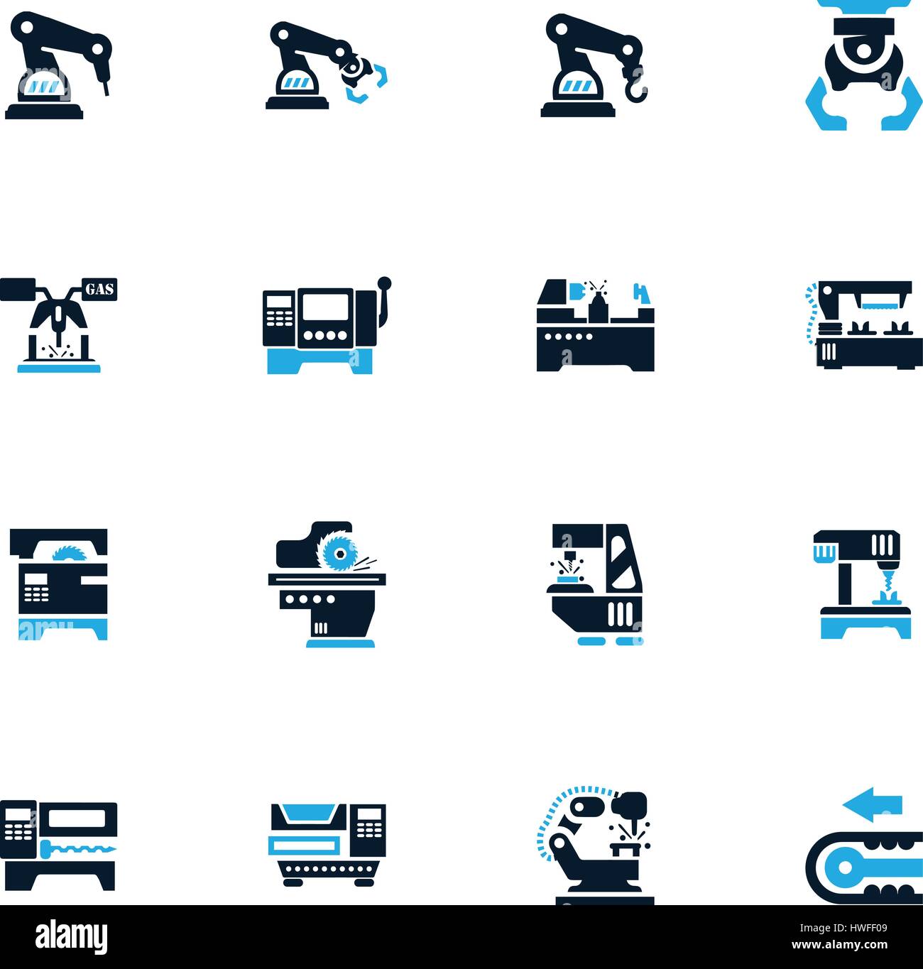 Vektor-Werkzeugmaschinen-Icons set. Arbeit und Werk, industrielle ...