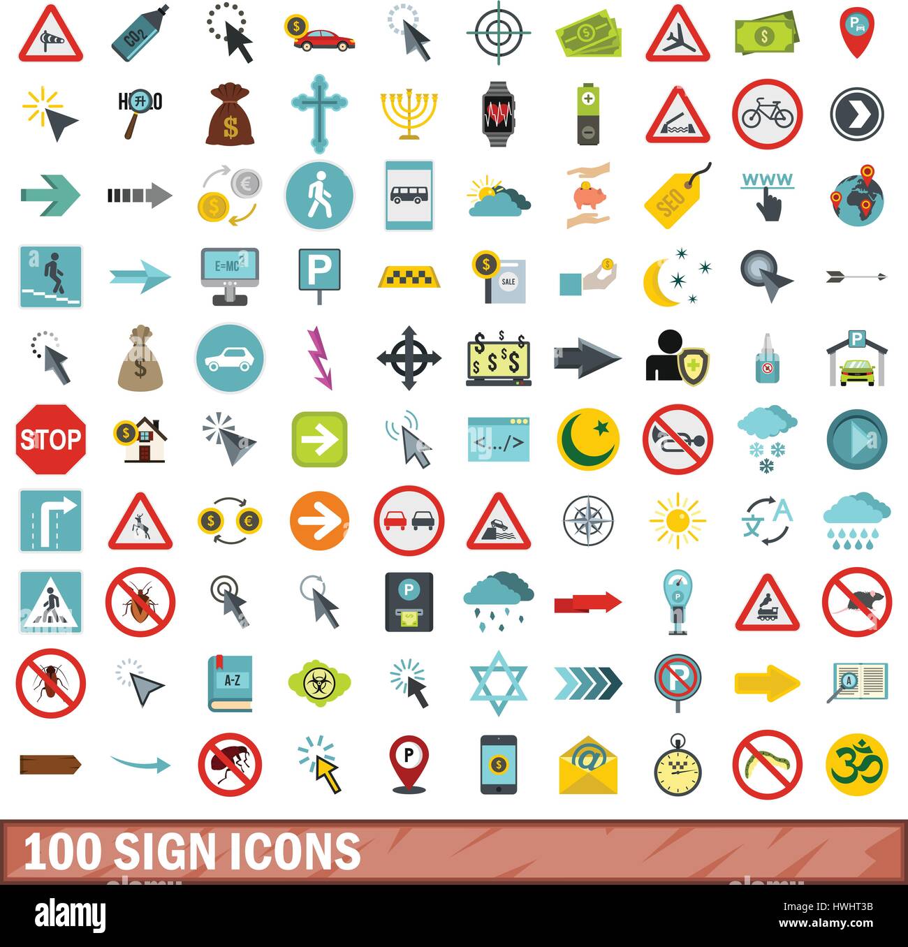 100 Zeichen Symbole festlegen, flache Stil Stock-Vektorgrafik - Alamy