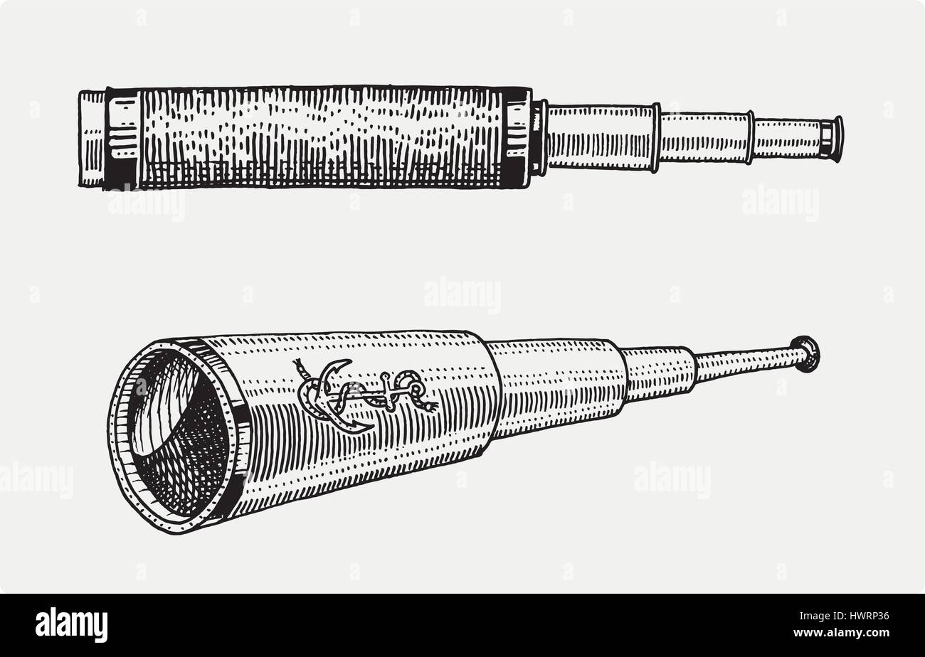 Astronomische Fernrohr, Vintage, gravierte handgezeichnete Skizze oder ...