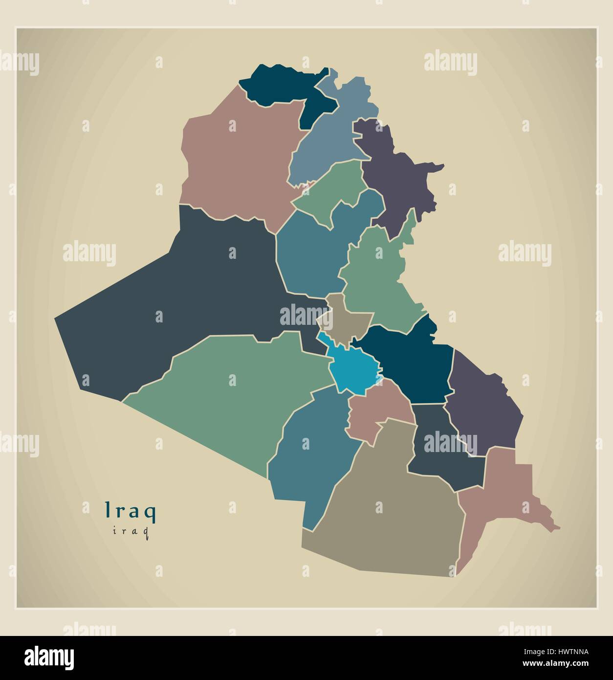 Moderne Karte - Irak mit Provinzen und Regionen farbige IQ Stock ...