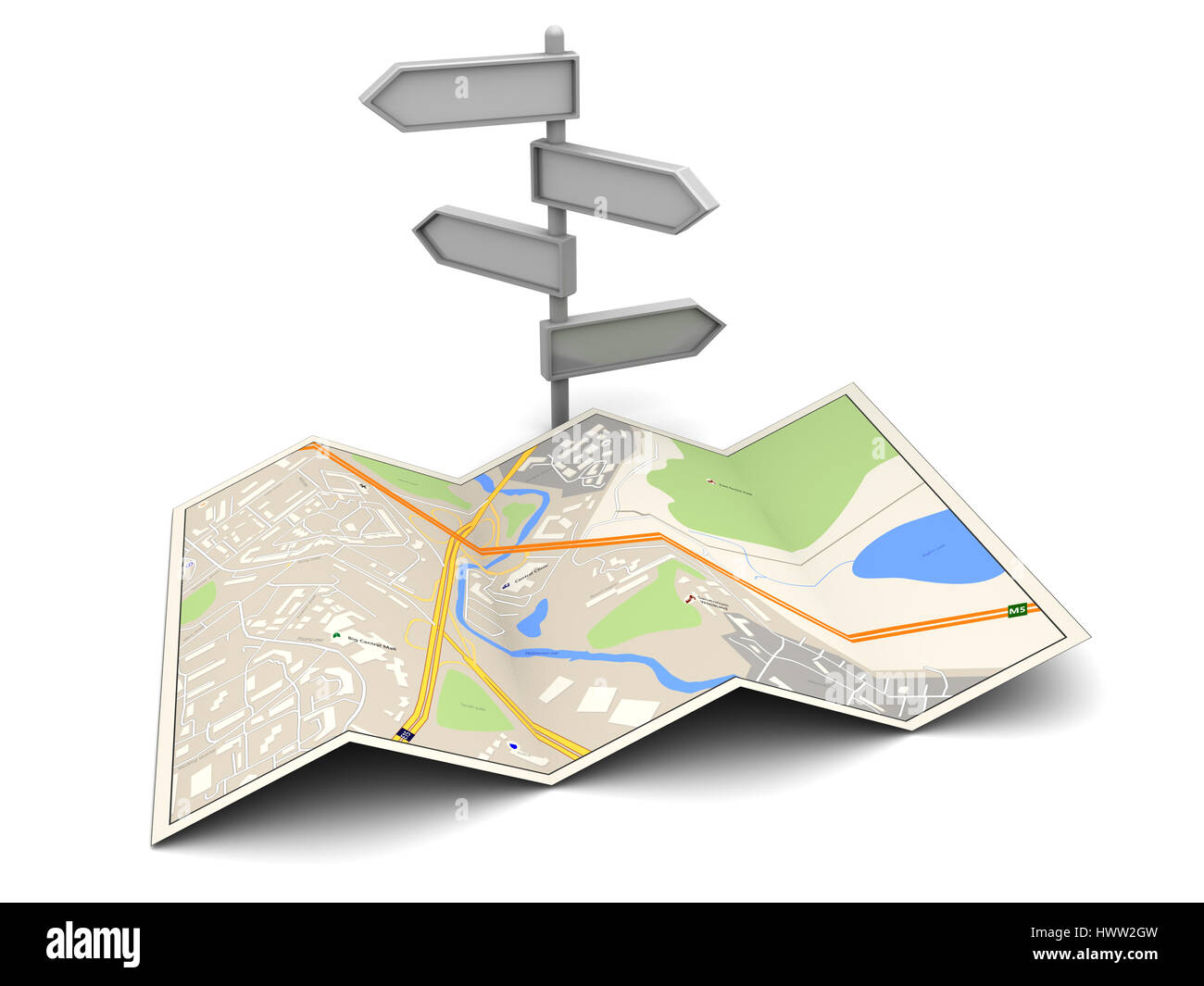 3D Darstellung der Stadtplan und Index auf weißem Hintergrund ...