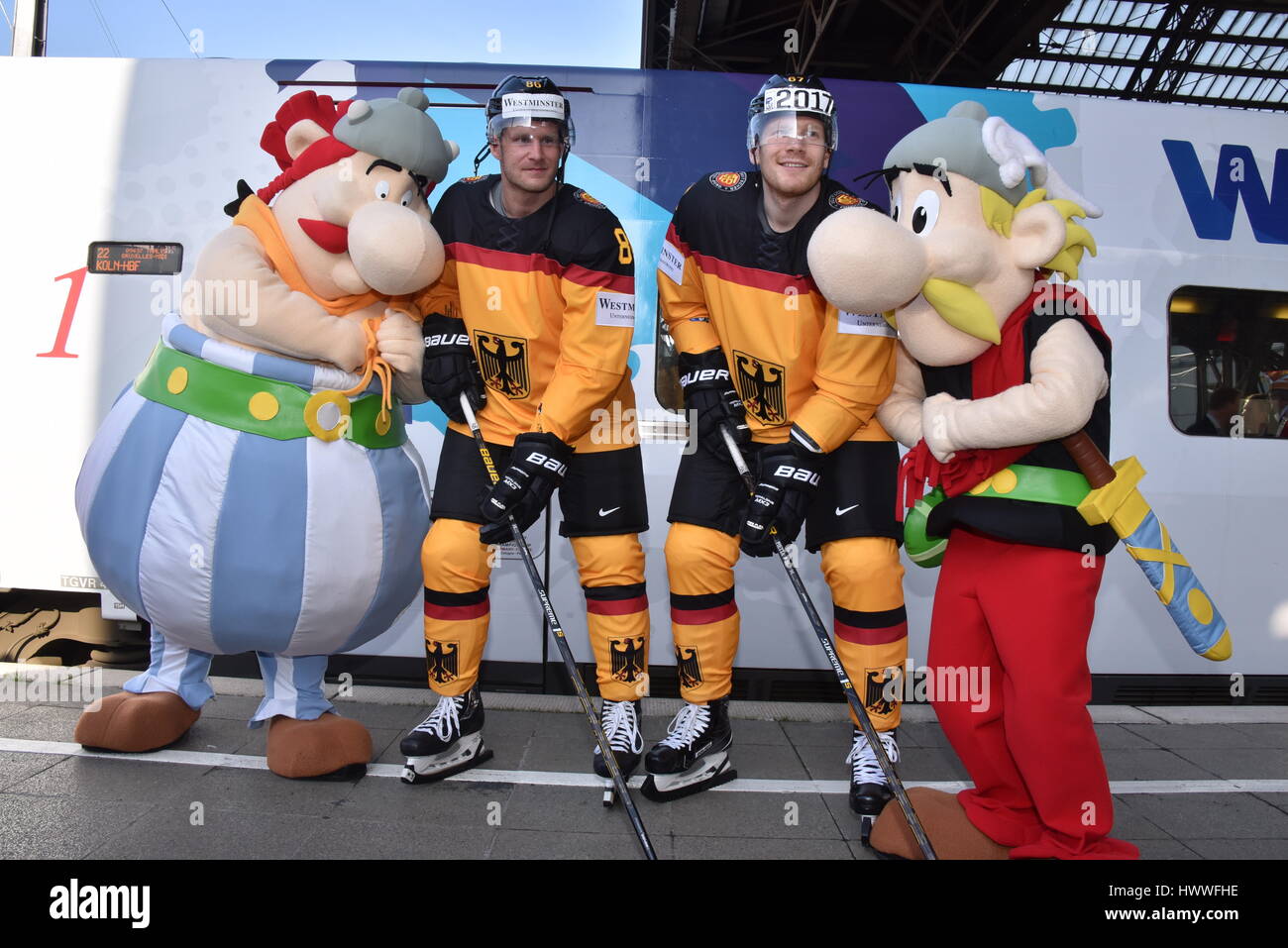 Köln, Deutschland. 16. März 2017. Die Maskottchen der Ice Hockey World ...