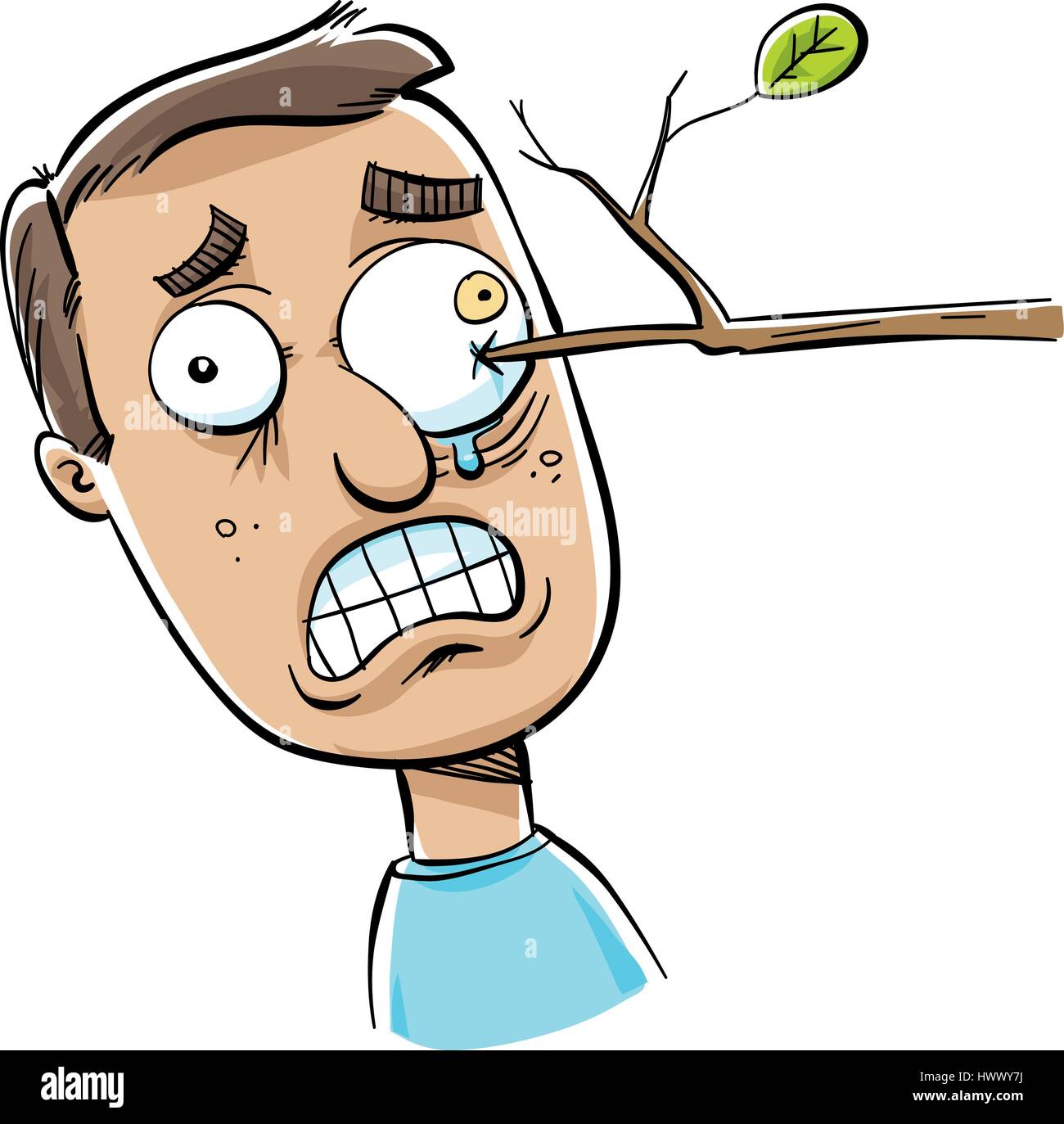 Ein Cartoon-Mann ist in das Auge durch einen hölzernen Stock stieß ...