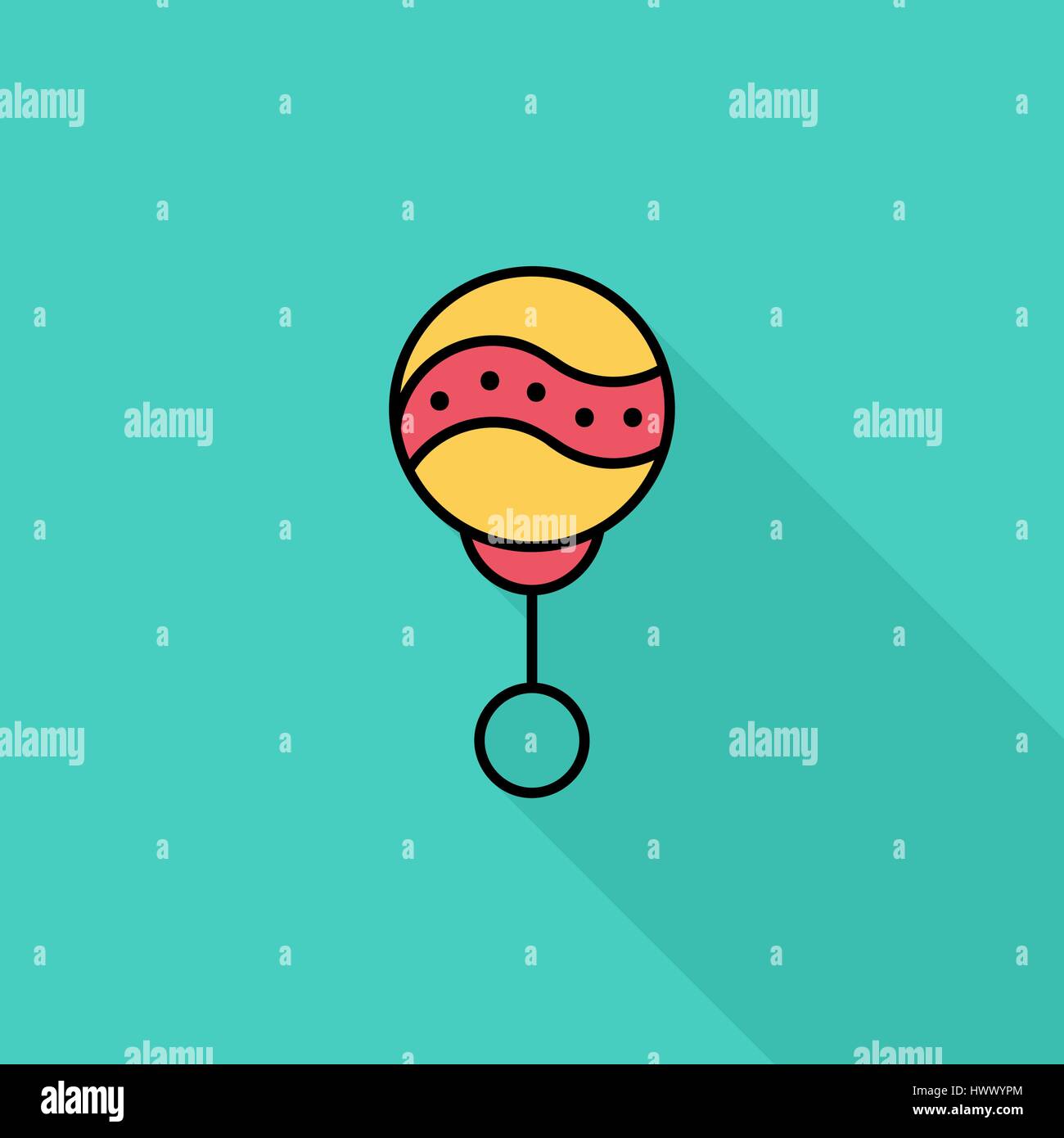 Rassel-Symbol. Flache Vektor zugehörige Symbol mit langen Schatten für ...