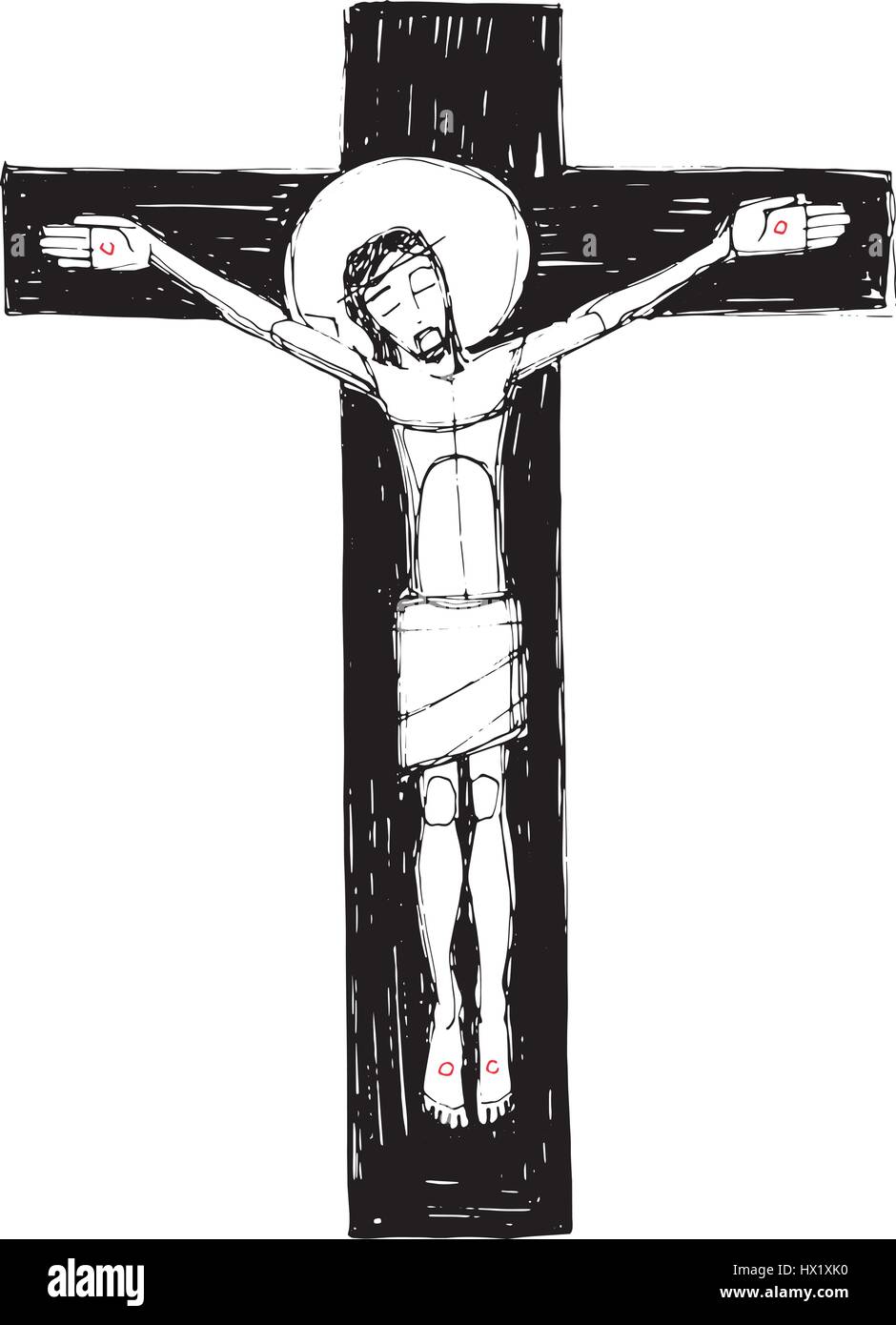 Vektor-Illustration von Hand gezeichnet oder Zeichnung von Jesus Christus am Kreuz Stock ...