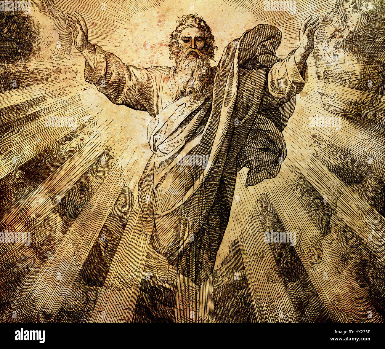 Gott Schöpfer der Welt, Grafik Collage aus Gravur der Nazareene Schule ...