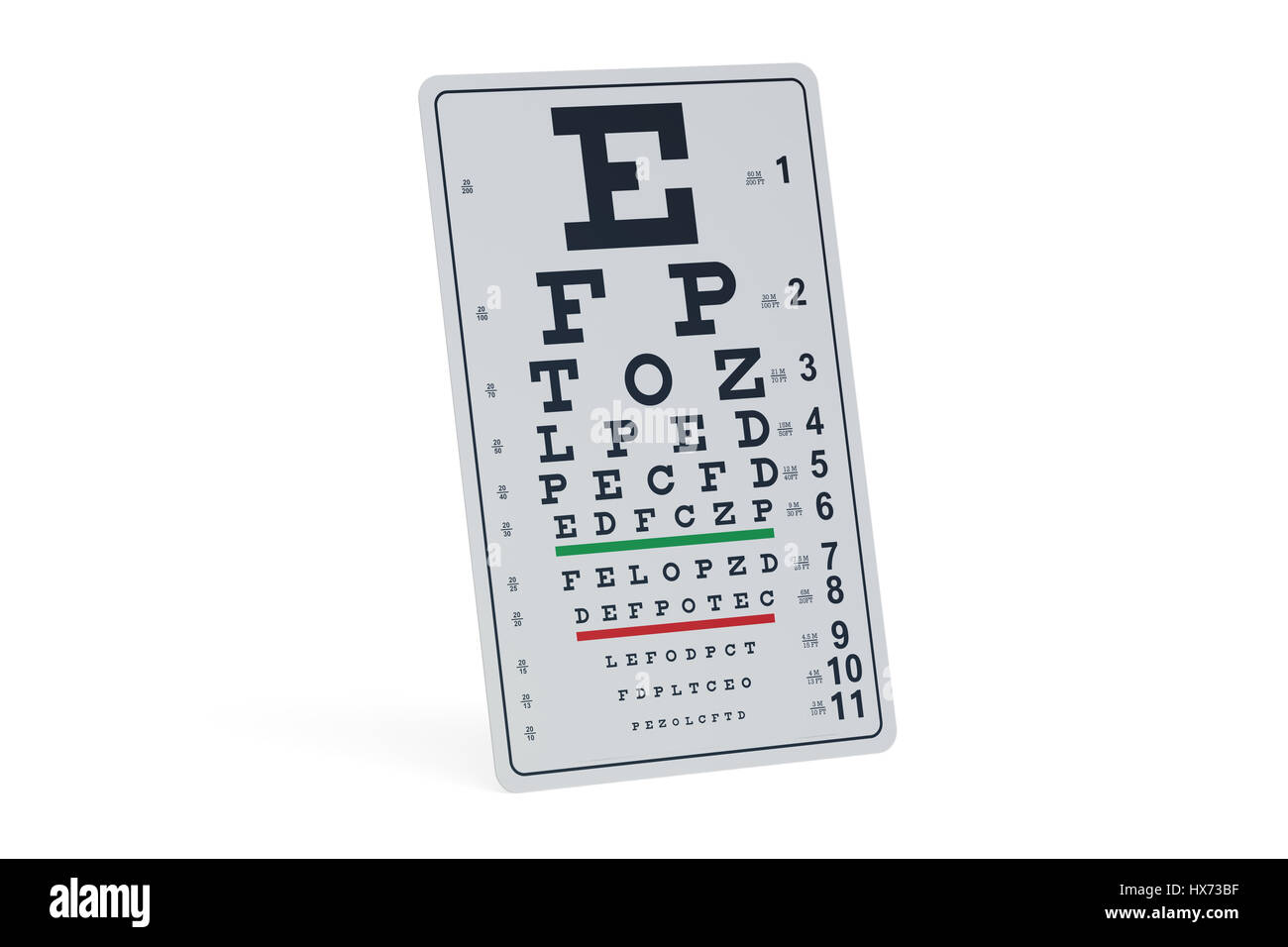 Augen Sie-Test-Chart, 3D-Rendering isolierten auf weißen Hintergrund ...