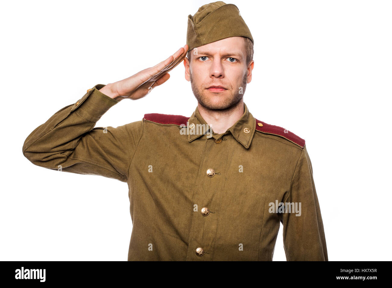 Russischer Soldat mit zweiten Weltkrieg einheitlich. Studioportrait ...