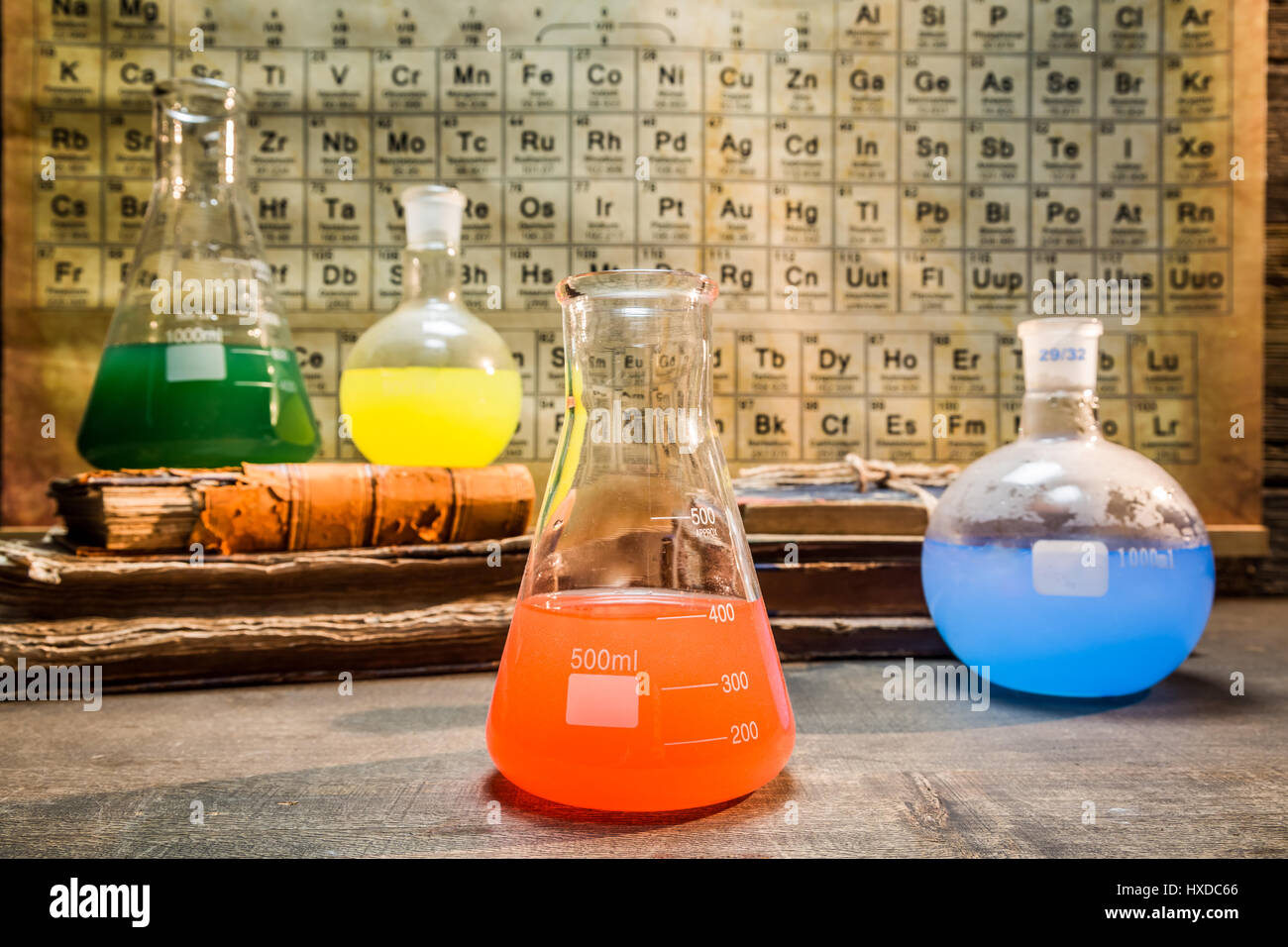 Vintage Chemielabor mit Periodensystem der Elemente Stockfotografie - Alamy