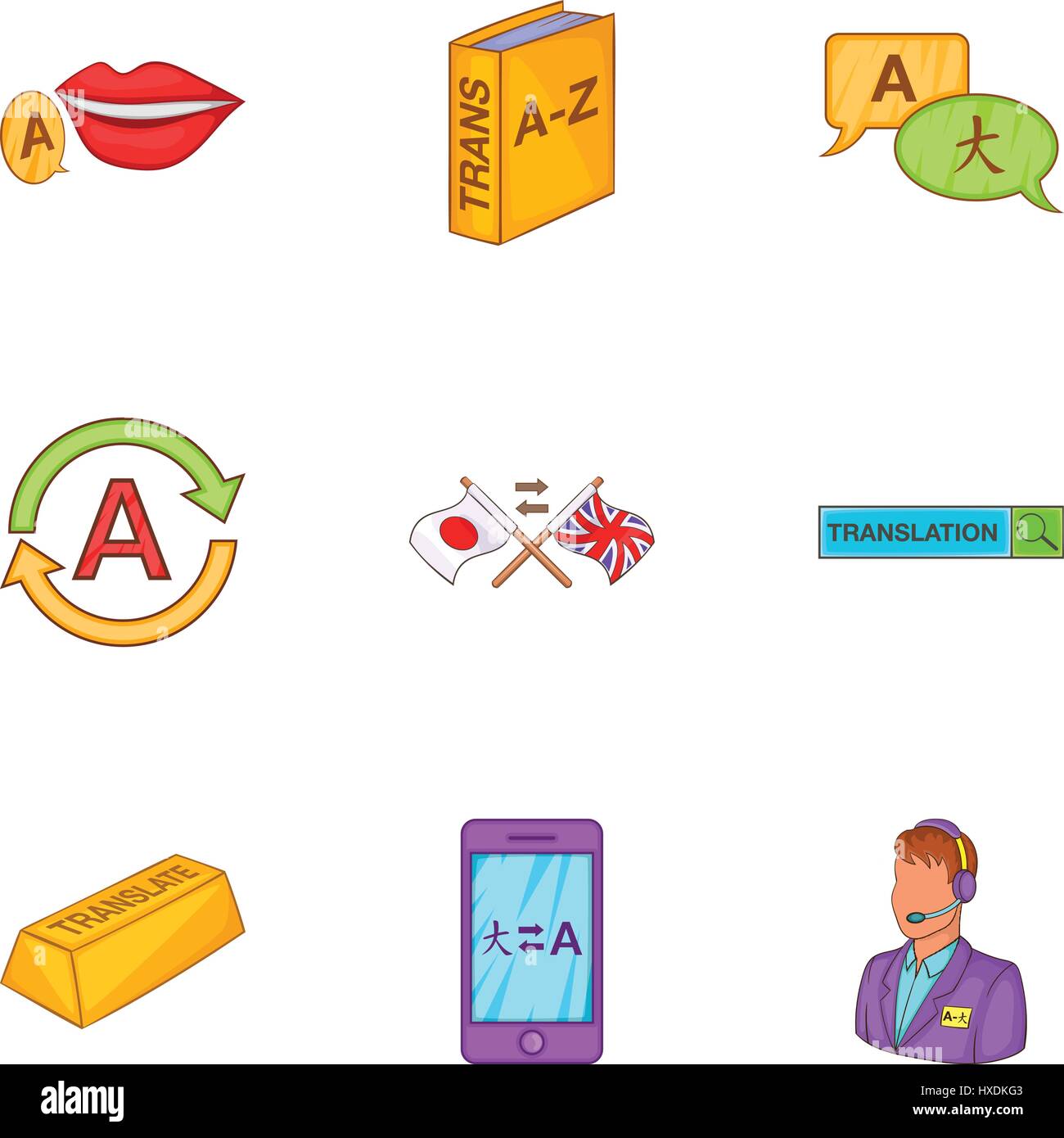 Sprachlern-Symbole gesetzt, cartoon-Stil Stock-Vektorgrafik - Alamy