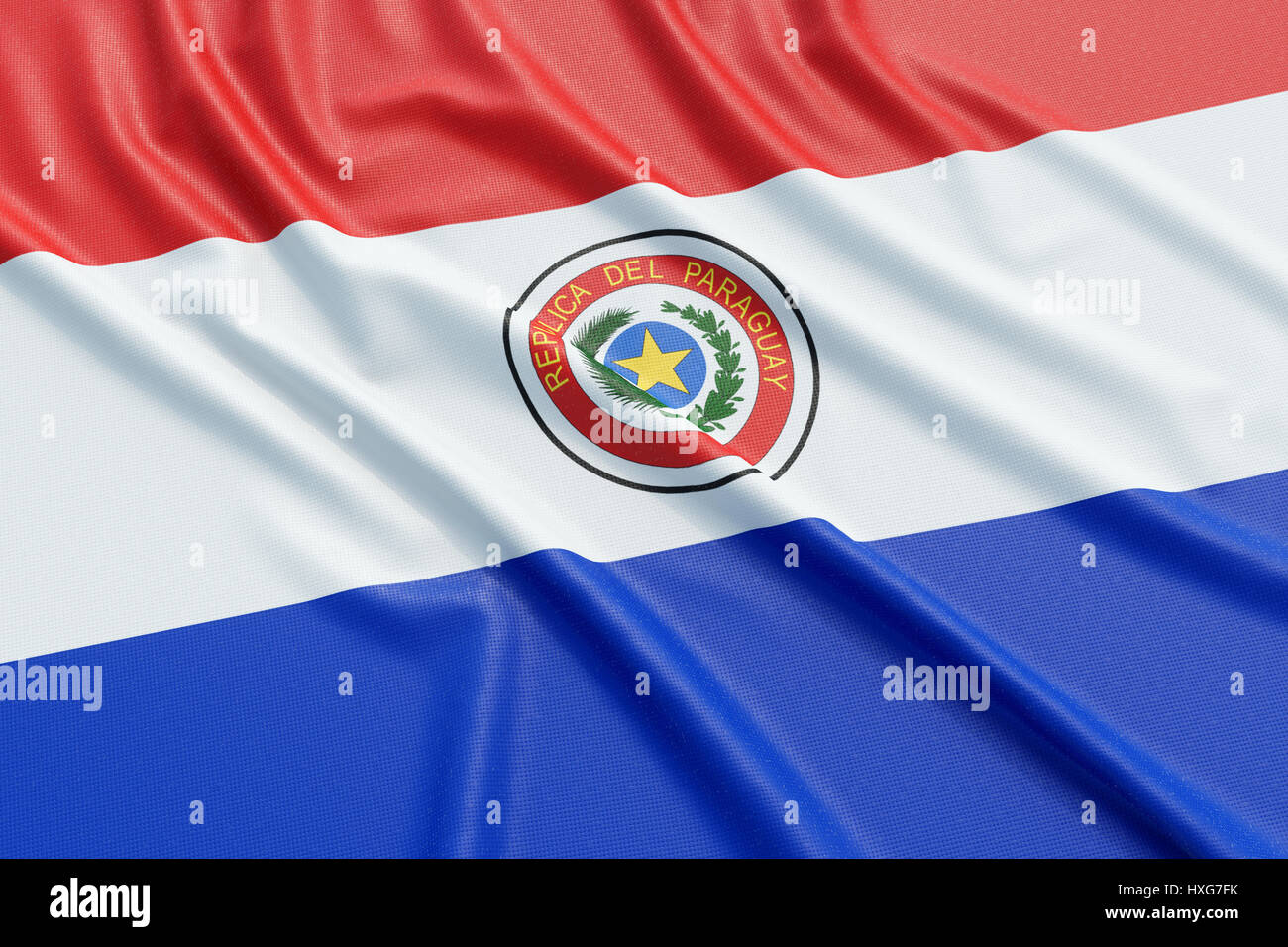 Paraguay Flagge. Wellige hoch detaillierte Stoff. Abbildung 3D ...