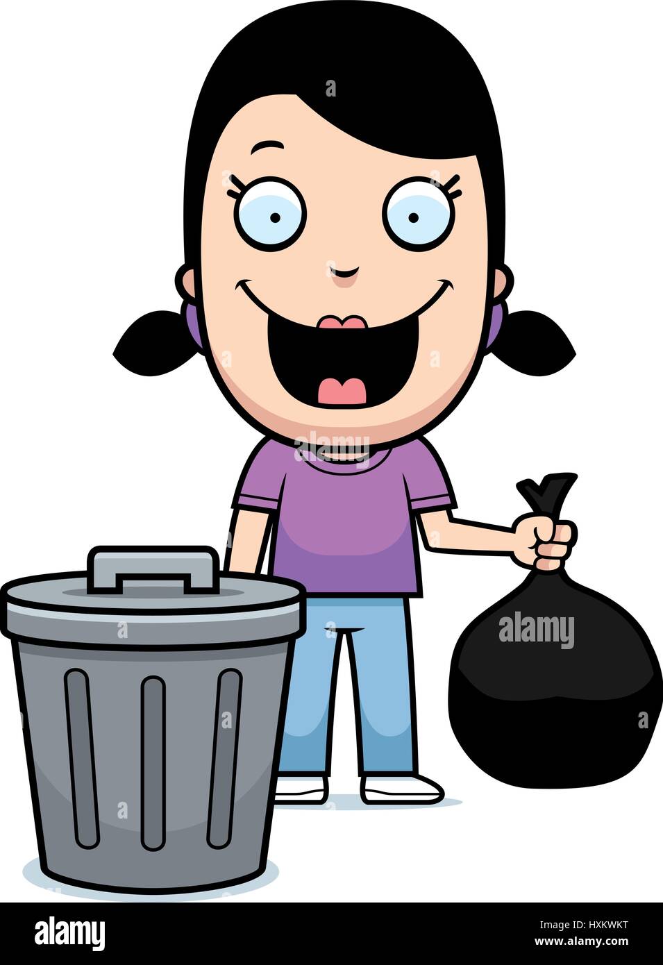 Ein glückliches Cartoon Mädchen den Müll rausbringen Stock-Vektorgrafik ...