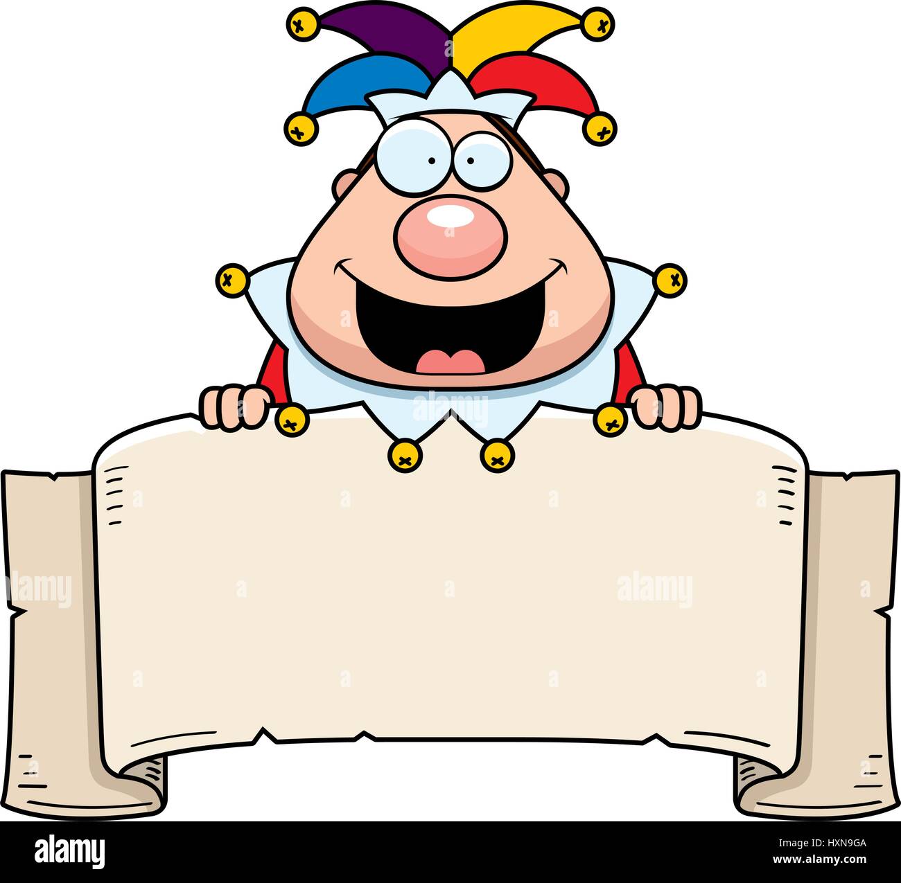 Ein Cartoon Illustration ein Hofnarr mit einem Banner Stock ...