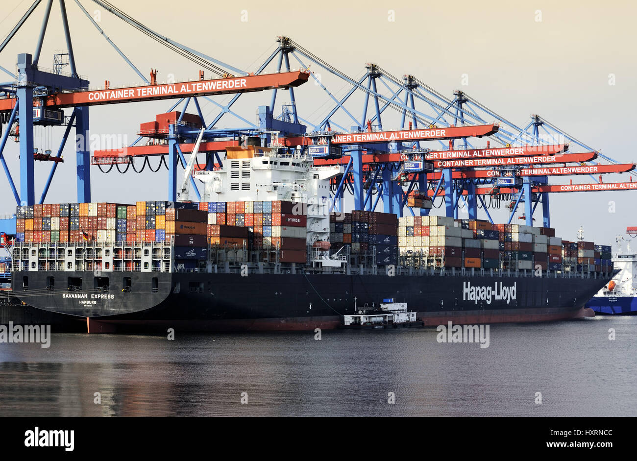 Container-Frachter Savannah express-Zug im Container terminal ...