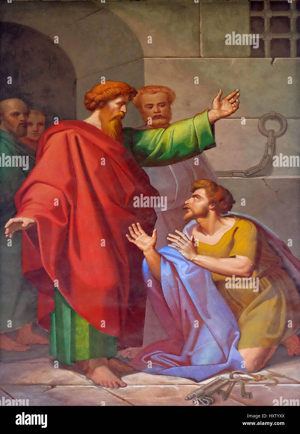 Das Fresko mit dem Bild von dem Leben des Apostels Paulus: Umwandlung von der Kerkermeister ...