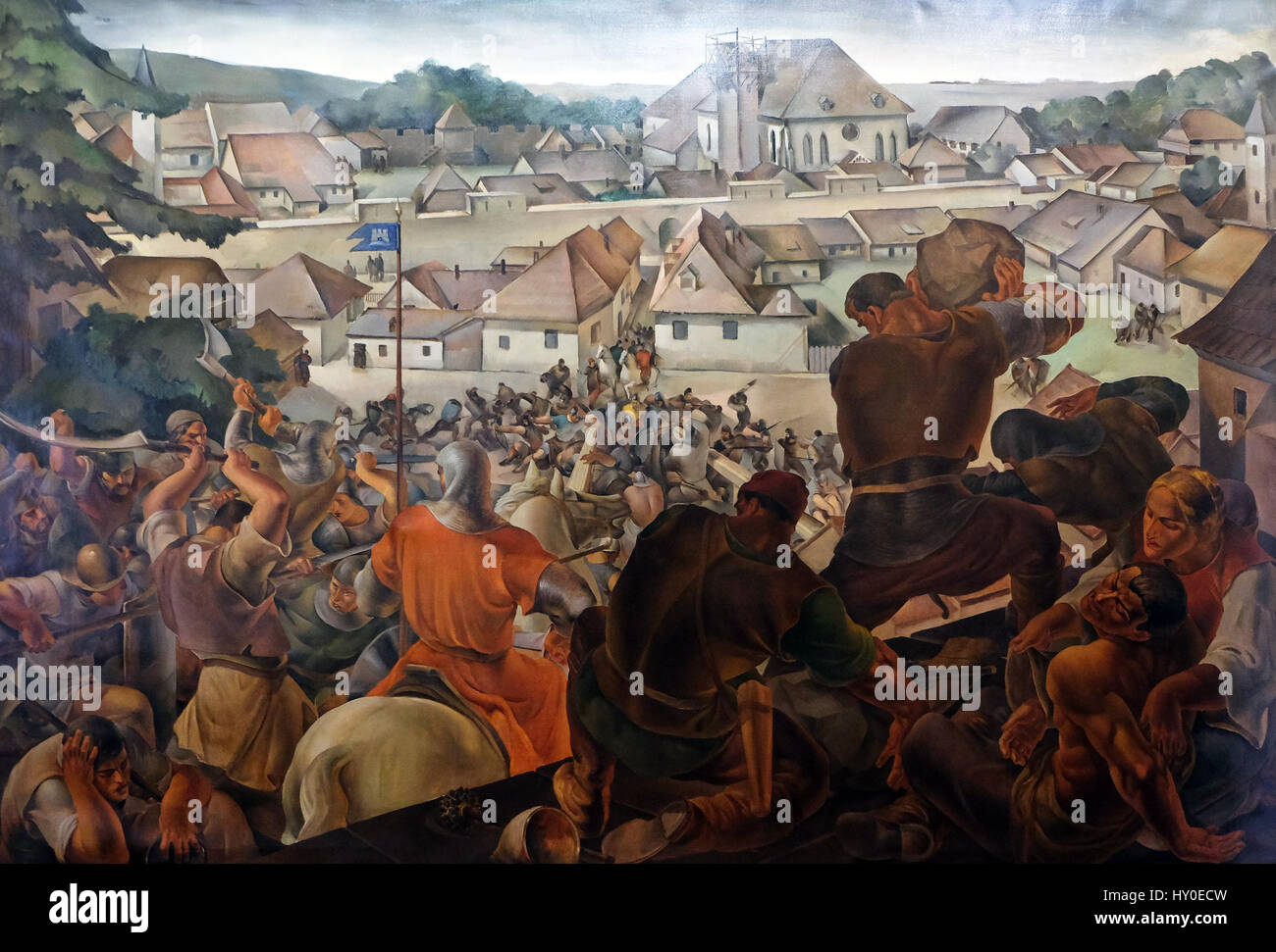 Schlacht von Kaptol und Gradec, die blutige Brücke, gemalt von Jozo Kljakovic 1928, ausgestellt ...