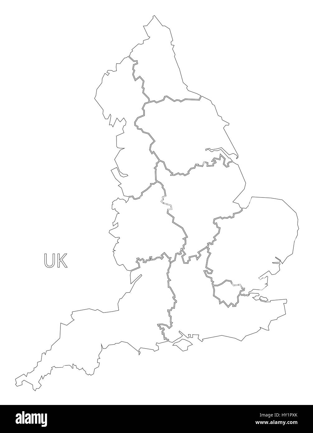 England-Umriss Silhouette Karte Illustration mit Grafschaften Stock ...