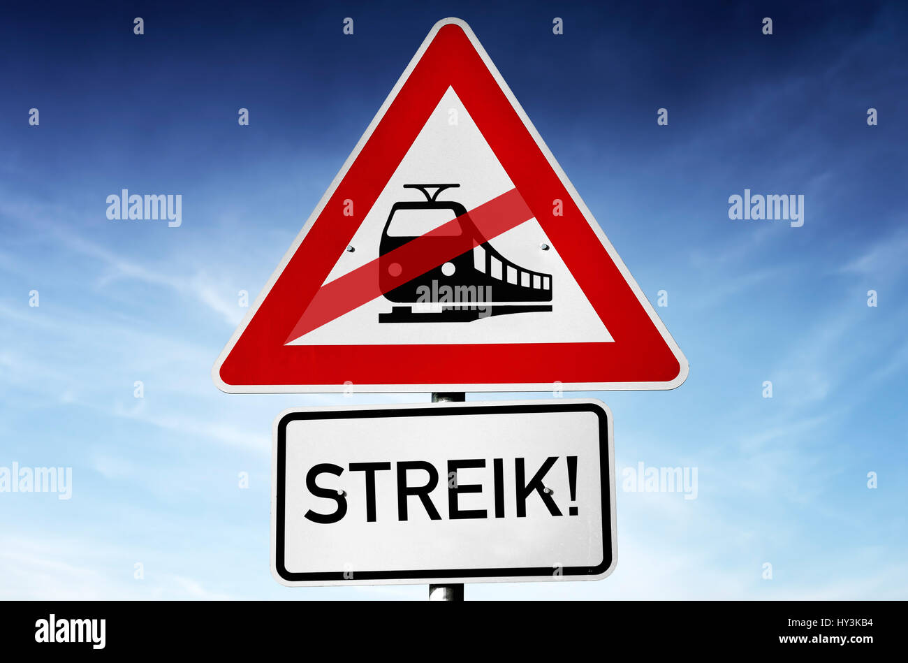 Schild mit Beschriftung Streik und durchgestrichenen Straße symbol ...