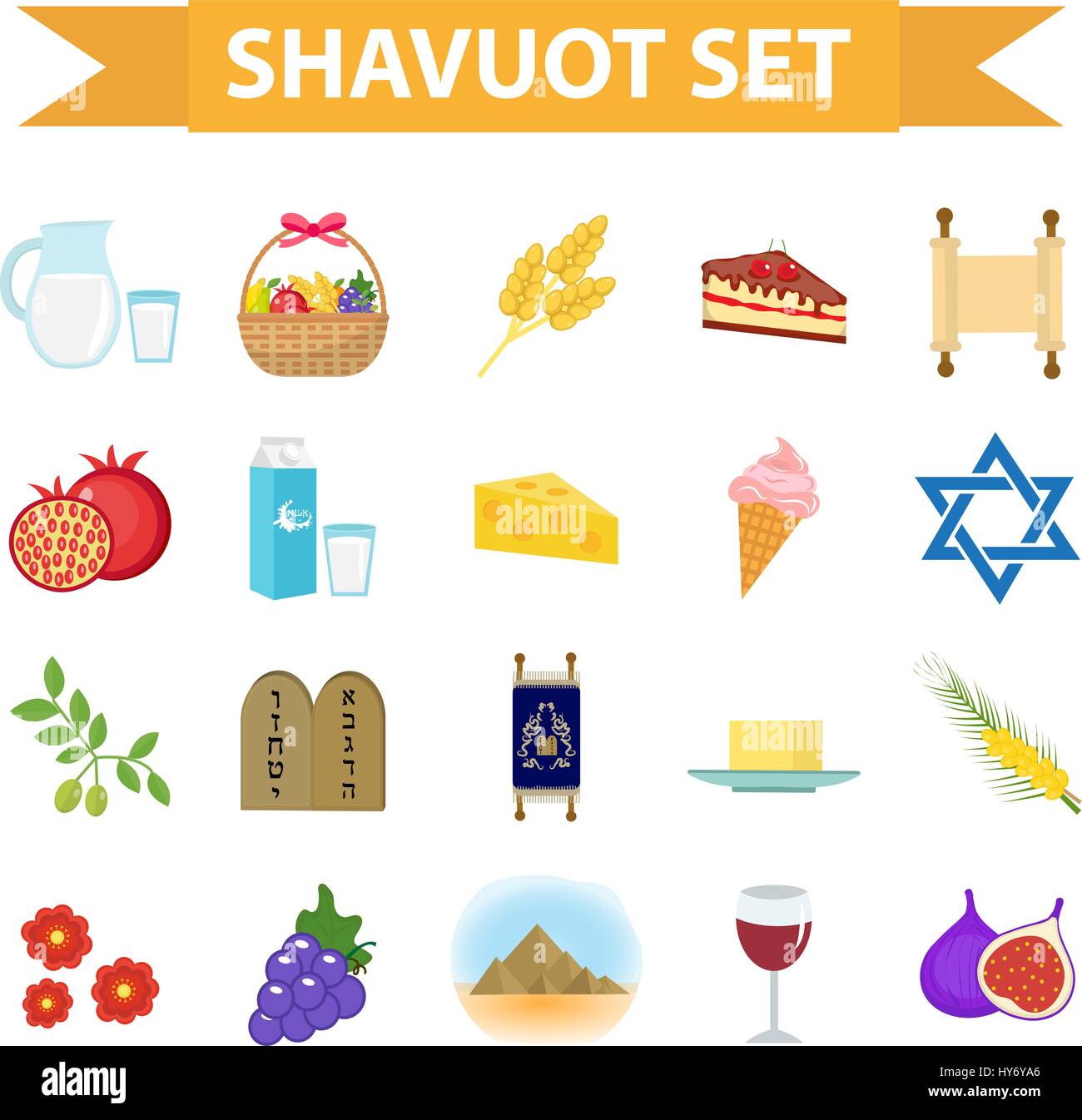Schawuot Icons set, flach Stil. Kollektion Design-Elemente auf der ...