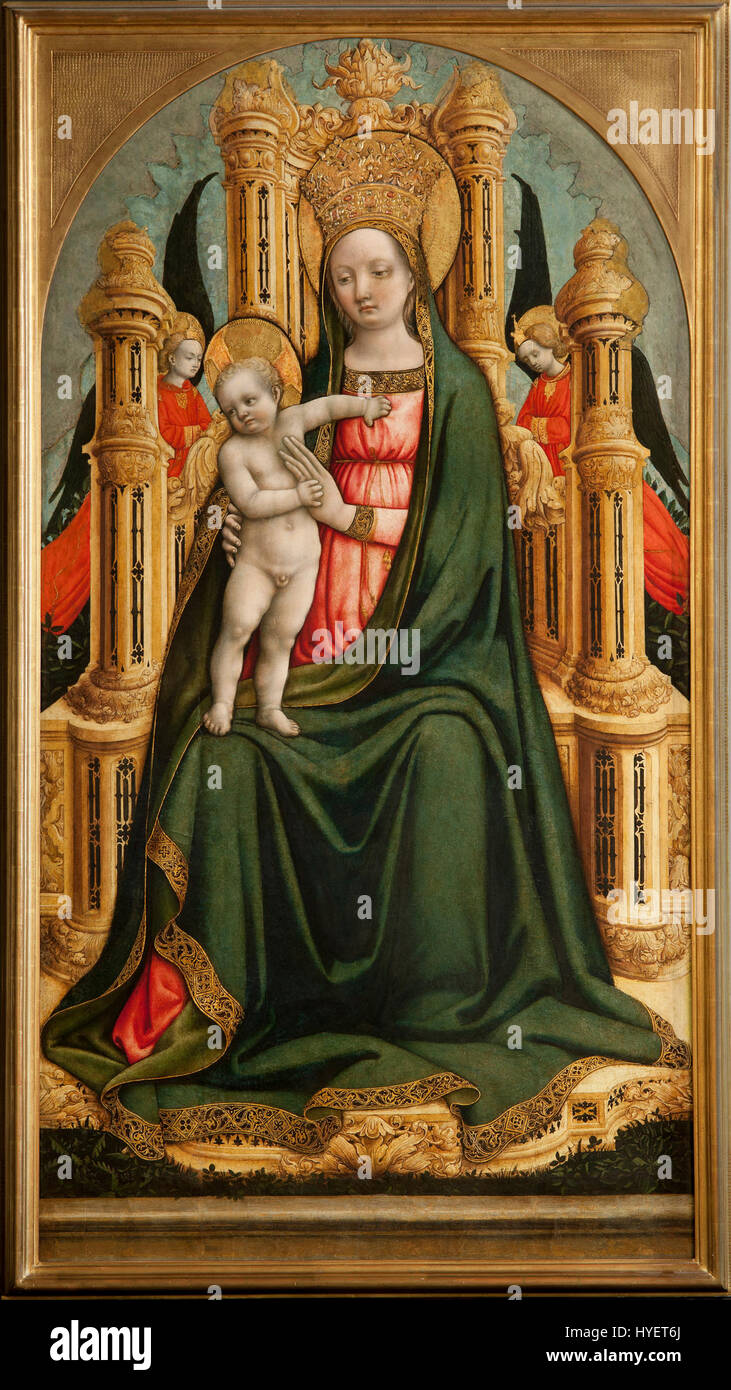 Dieses Gemälde von Giovanni d'Alemagna und Antonio Vivarini, „die Jungfrau und das Kind thront ...