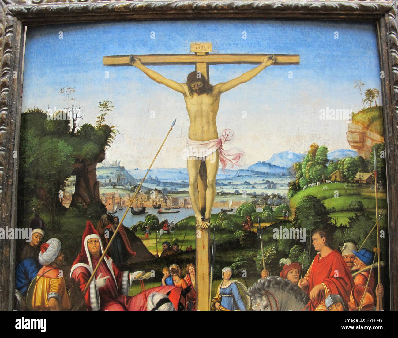 Andrea Solario’ 1503 gemalte „Crocifissione“ (Kreuzigung) spiegelt seine Beherrschung der ...