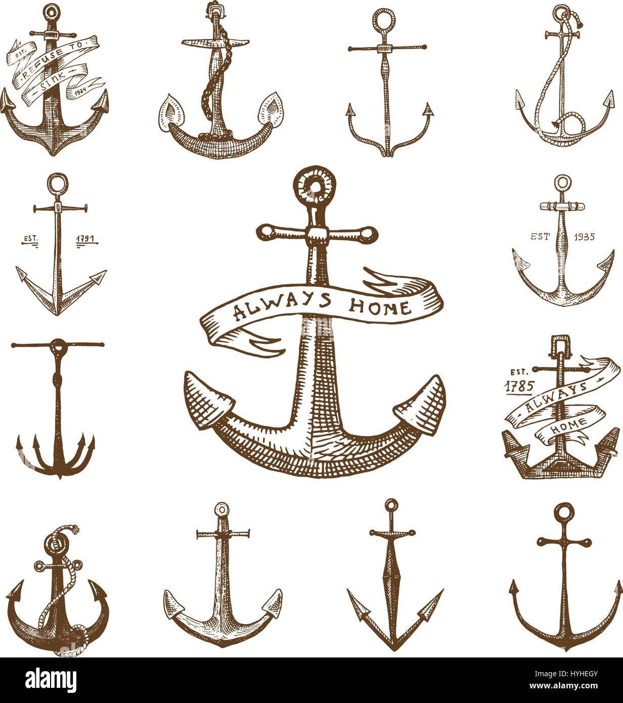 Anker gravierte Vintage im alten Hand gezeichnet oder tattoo-Stil ...