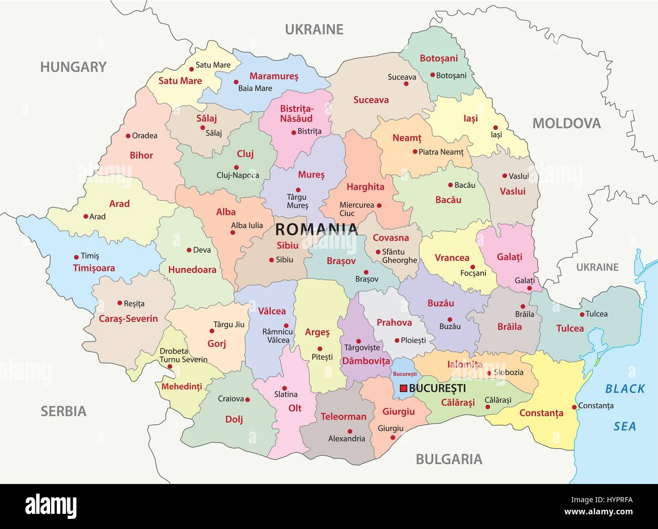 administrative Karte Rumänien Stock-Vektorgrafik - Alamy