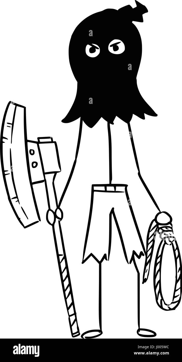 Cartoon Vector Stickman männlichen Henker Hangman in schwarzen Haube ...