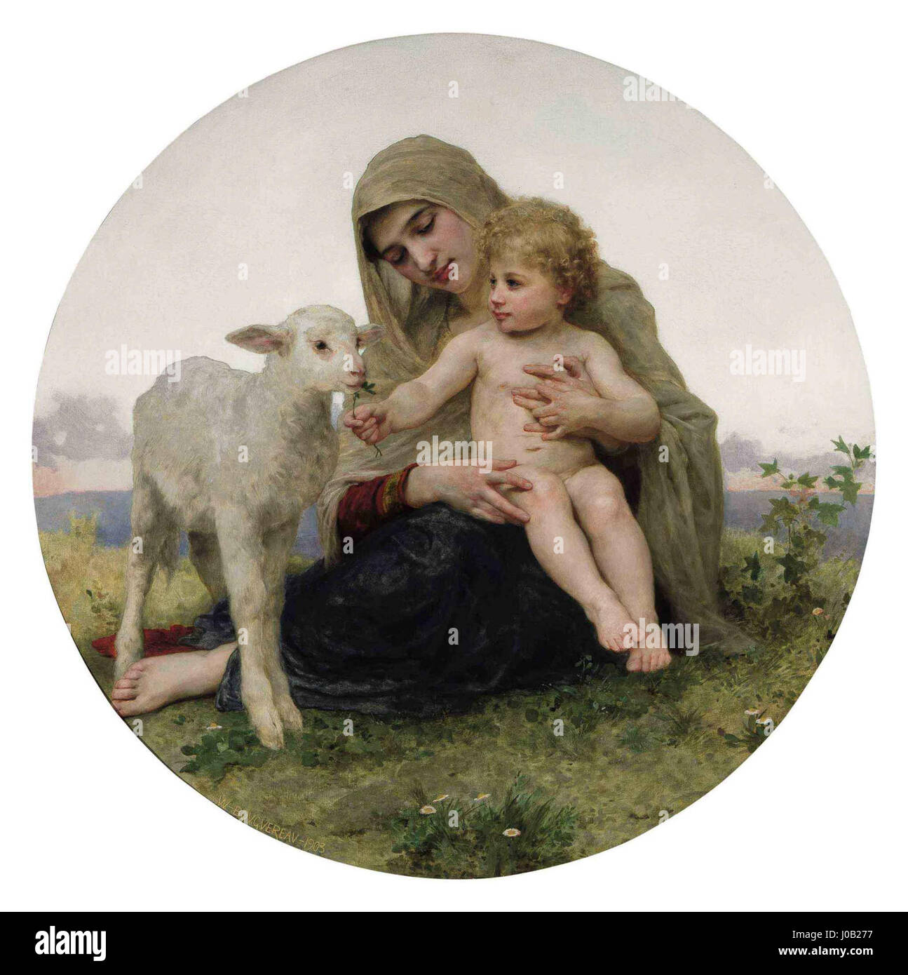 „La Vierge et l'agneau“ von William-Adolphe Bouguereau stellt die Jungfrau Maria mit dem Lamm ...