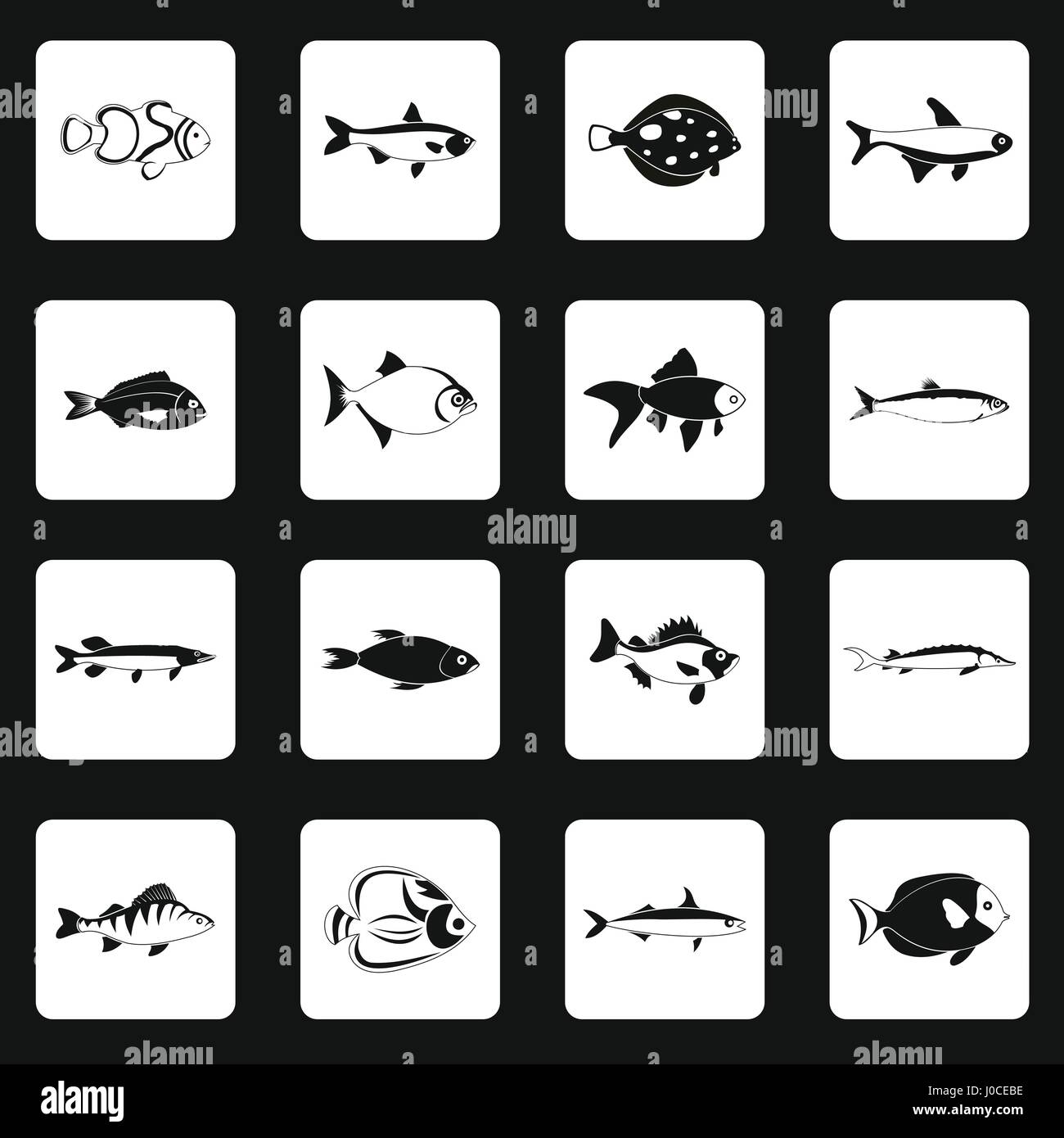 Fisch-Symbole im einfachen Stil festlegen Stock-Vektorgrafik - Alamy