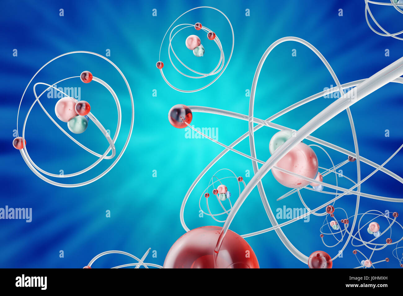 Atom-Hintergrund, glänzende nuklearen Modell Atome und Elektronen ...