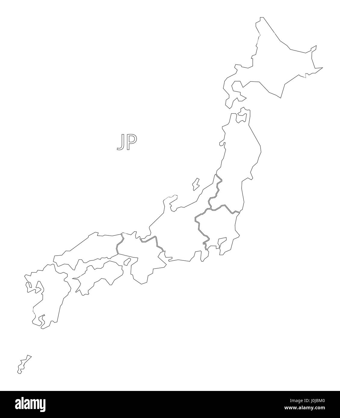 Japan-Gliederung Silhouette Karte Abbildung mit Regionen Stock ...