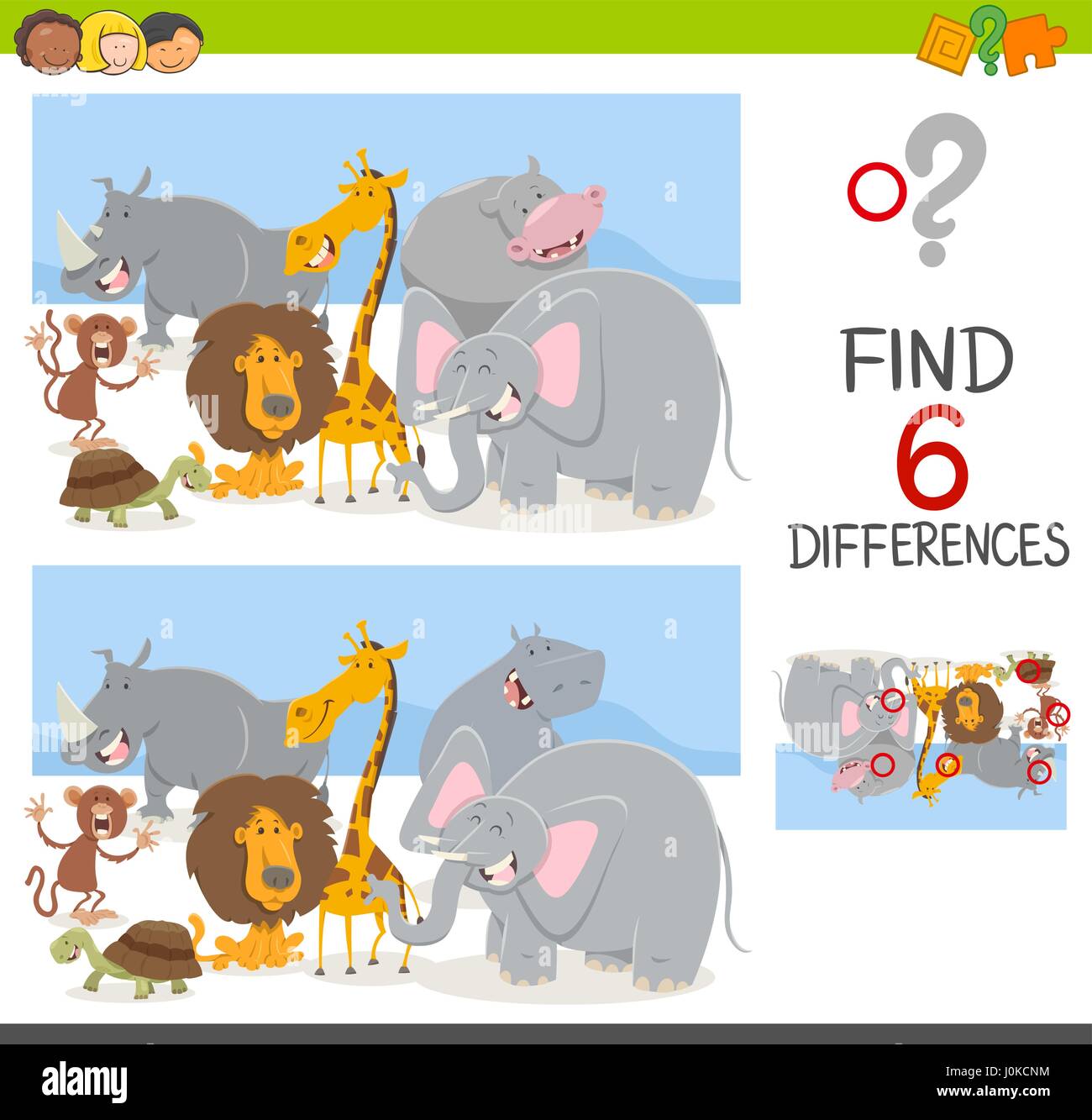 Cartoon Illustration der vor Ort die Unterschiede-Lernspiel für Kinder ...