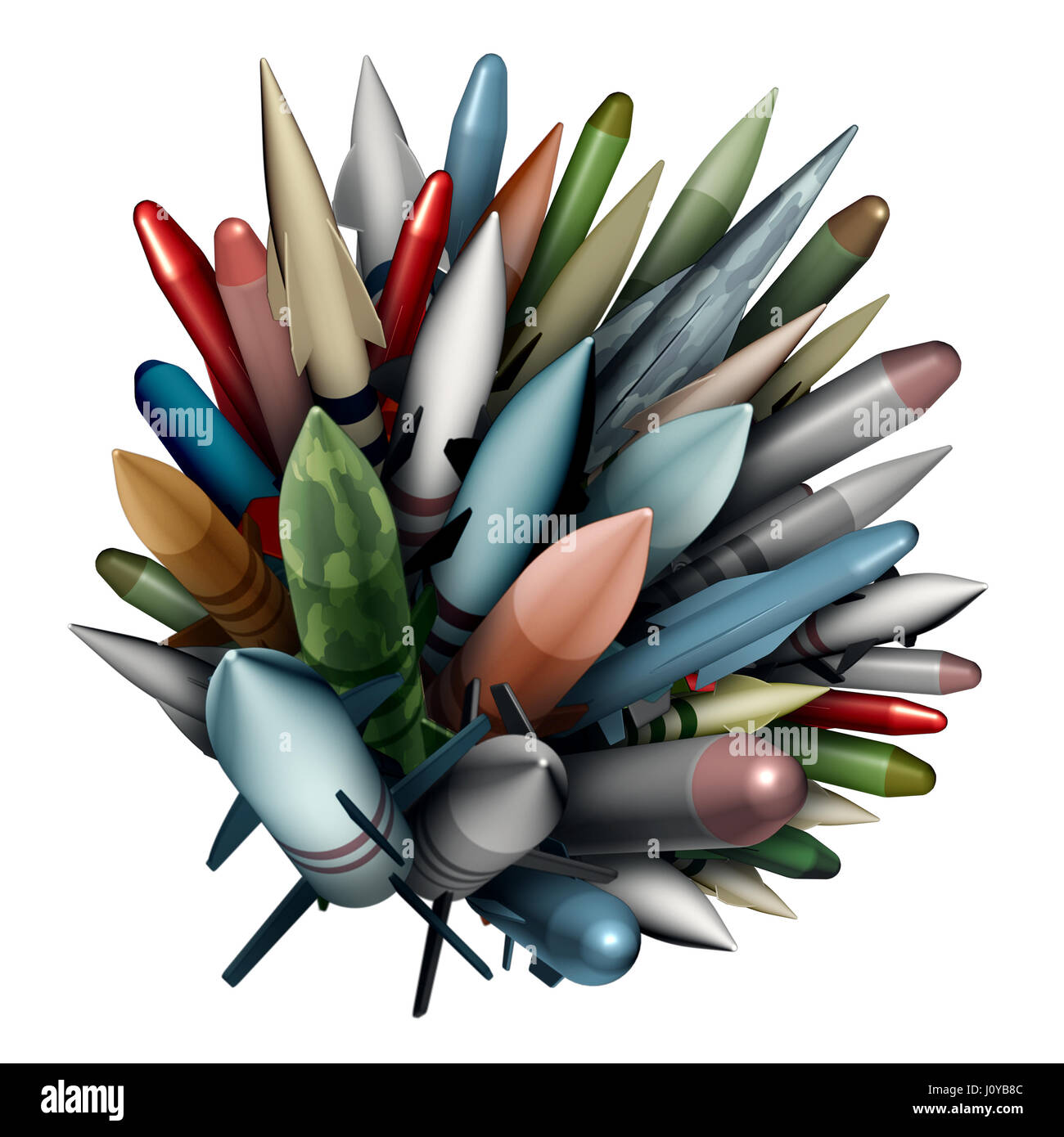 Atomwaffe Bomben und Raketen Stack isoliert auf weißem Hintergrund, als ...