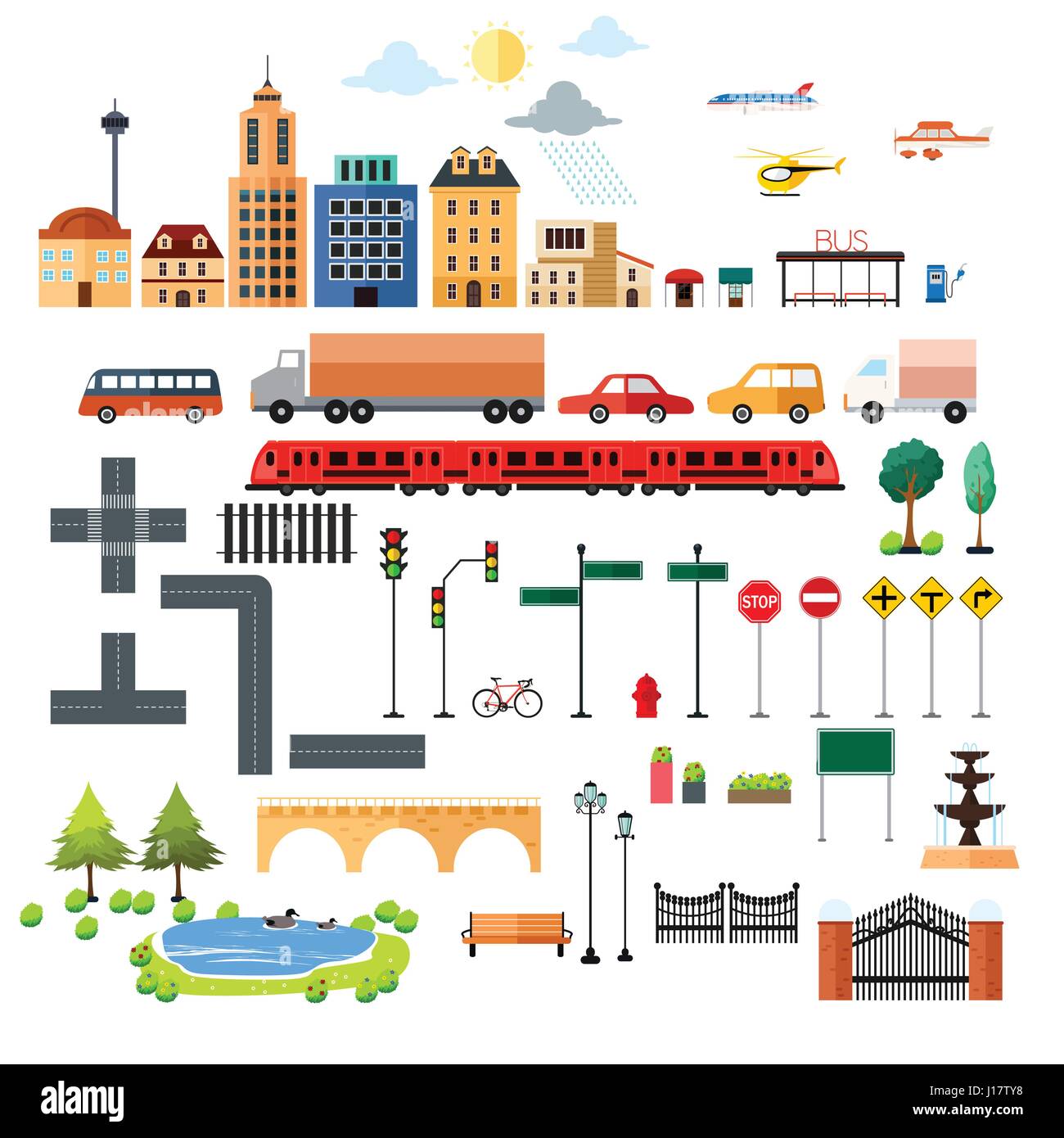 Eine Vektor-Illustration der Stadt Elementsymbole Stock-Vektorgrafik ...