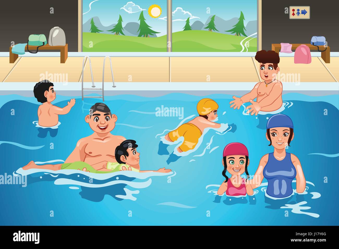 Eine Vektor-Illustration von Kindern beim ein Schwimmunterricht im Hallenbad Stock-Vektorgrafik ...
