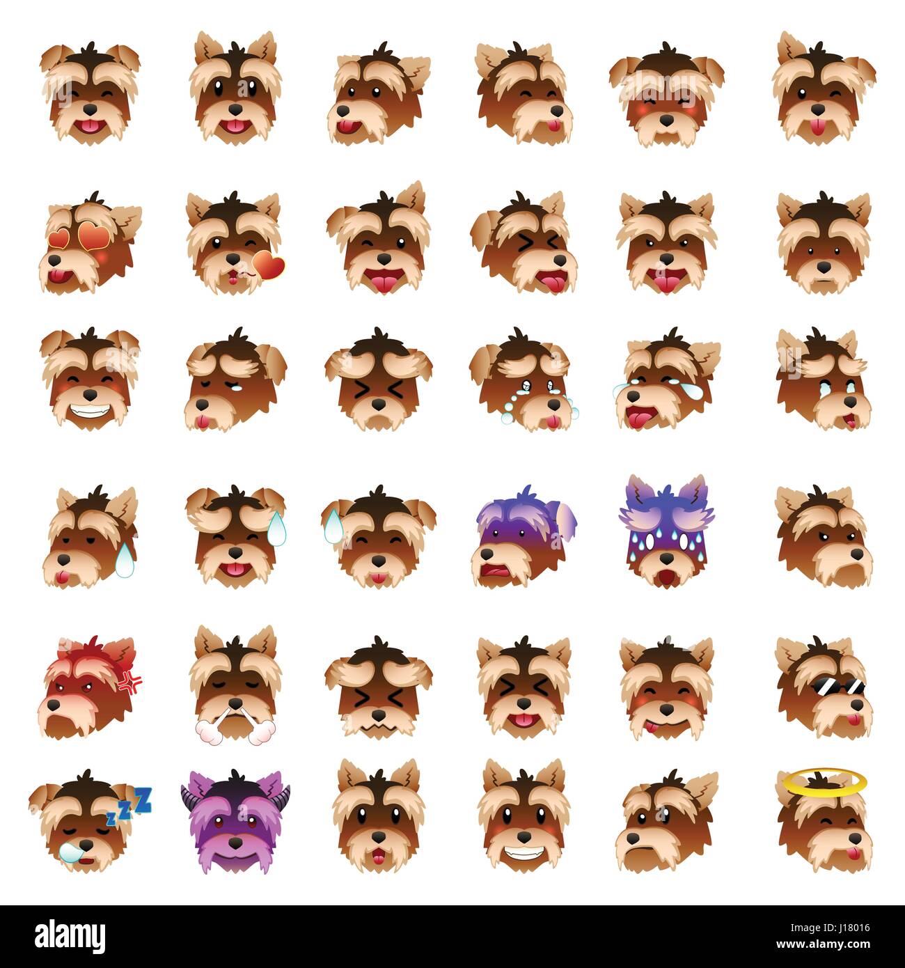 Eine Vektor-Illustration von Yorkshire Terrier Hund Emoji Emoticons ...