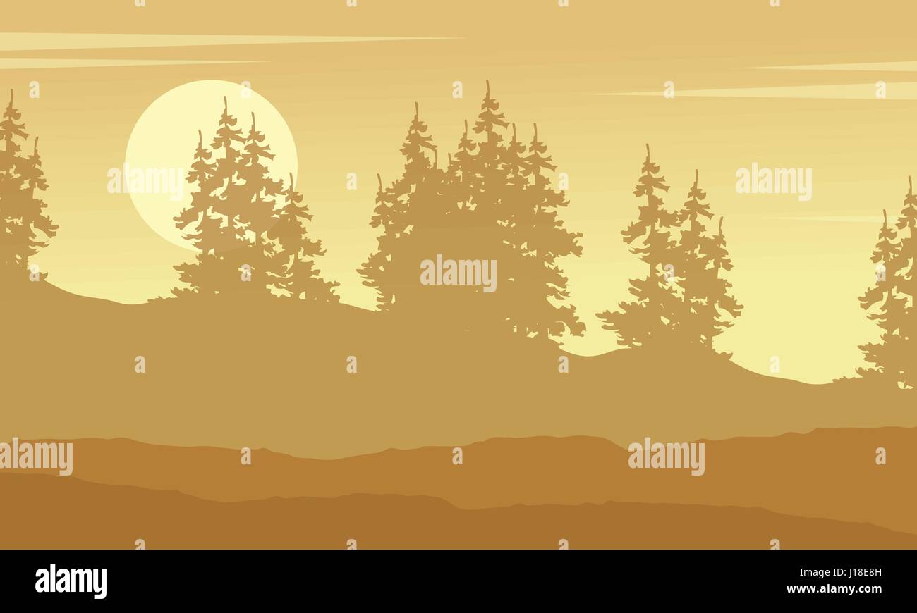 Sammlung von Fichtenwald Silhouette Vektor-illustration Stock ...