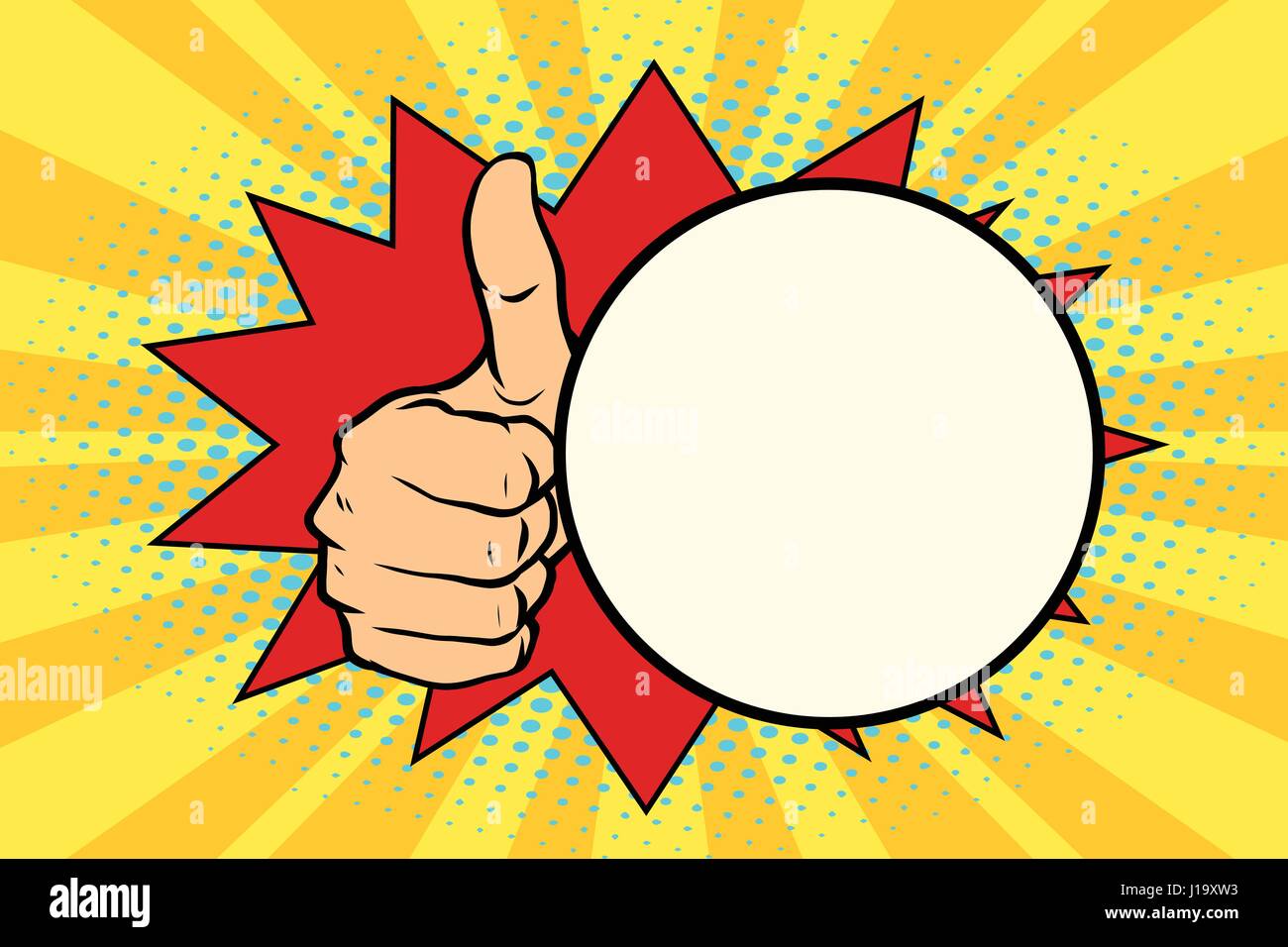 Daumen Sie hoch Geste und eine komische Blase. Pop-Art-Retro-Vektor ...
