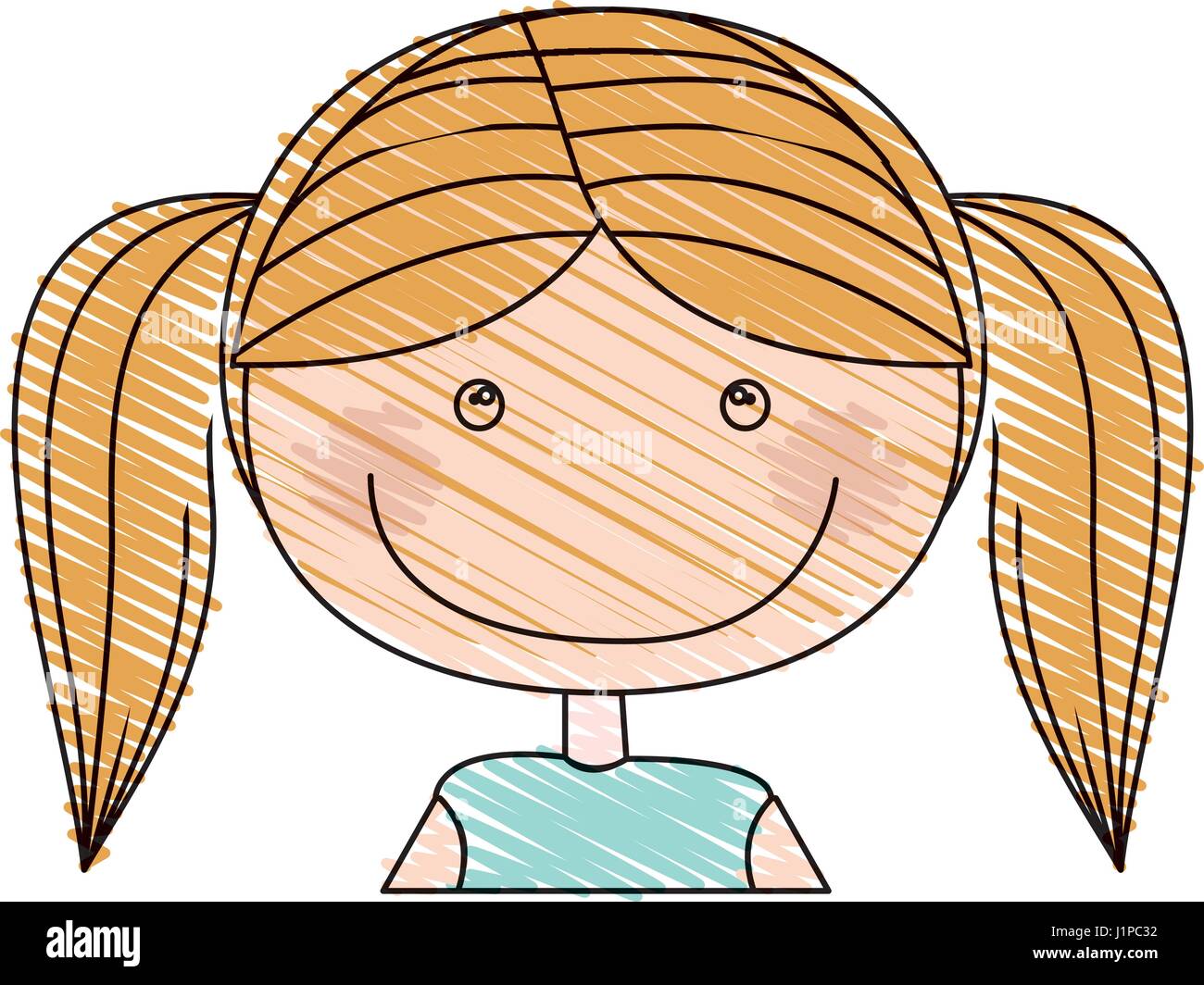 Farbe Bleistiftzeichnung Von Karikatur Halben Körper Blondes Mädchen