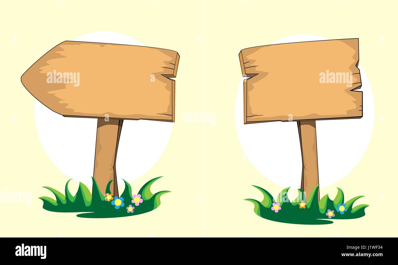 Wegweiser aus Holz. Comic-Illustration. Vektor Stock-Vektorgrafik - Alamy