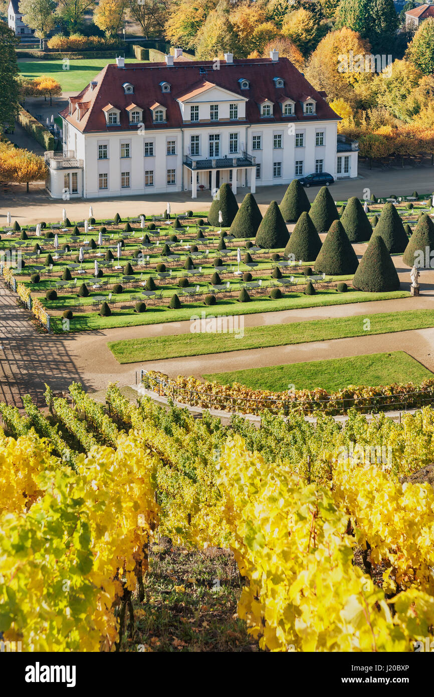 Das barocke Schloss Wackerbarth ist ein Weingut in Radebeul bei Dresden ...