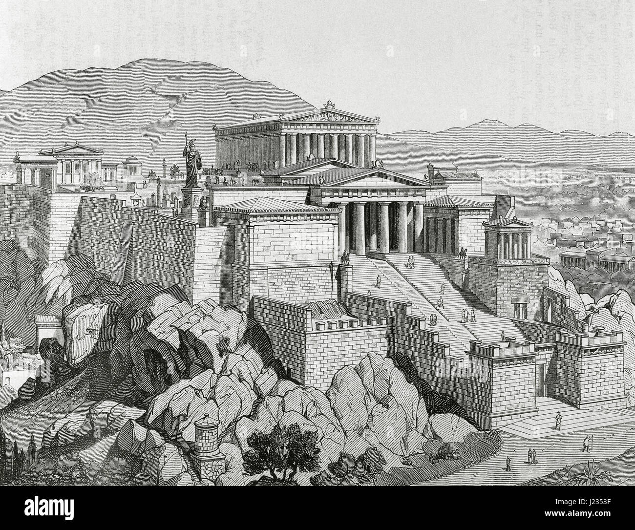 Antiken Griechenland. Athen. Akropolis. Gravur. des 19. Jahrhunderts ...