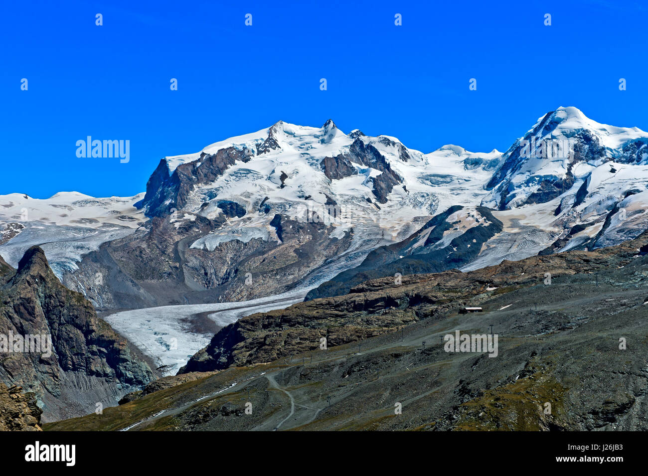 Monte-Rosa-Massiv mit dem Hauptgipfel Nordend, Dufourspitze und Liskamm ...
